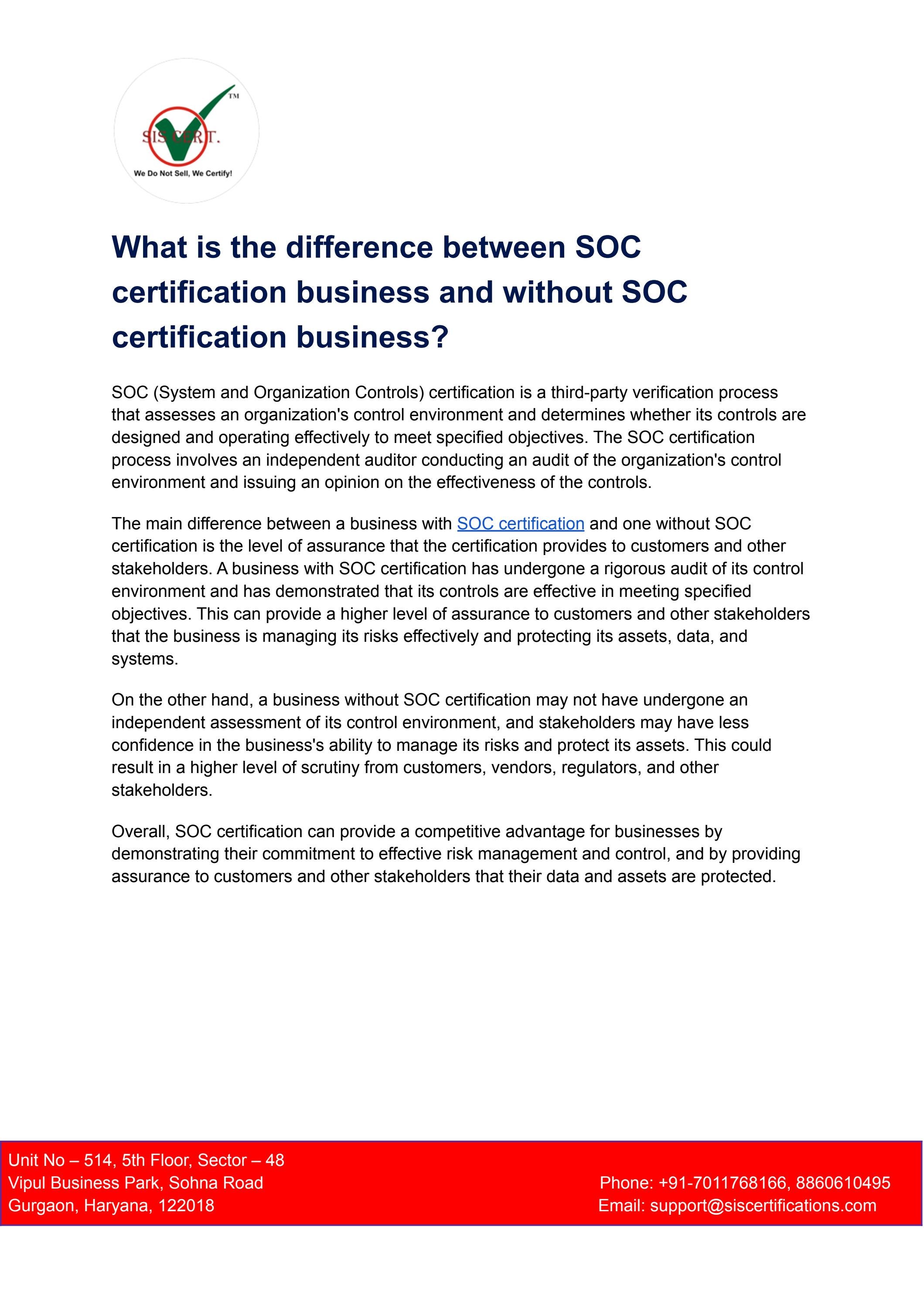 Difference between SOC certification business and without SOC ...
