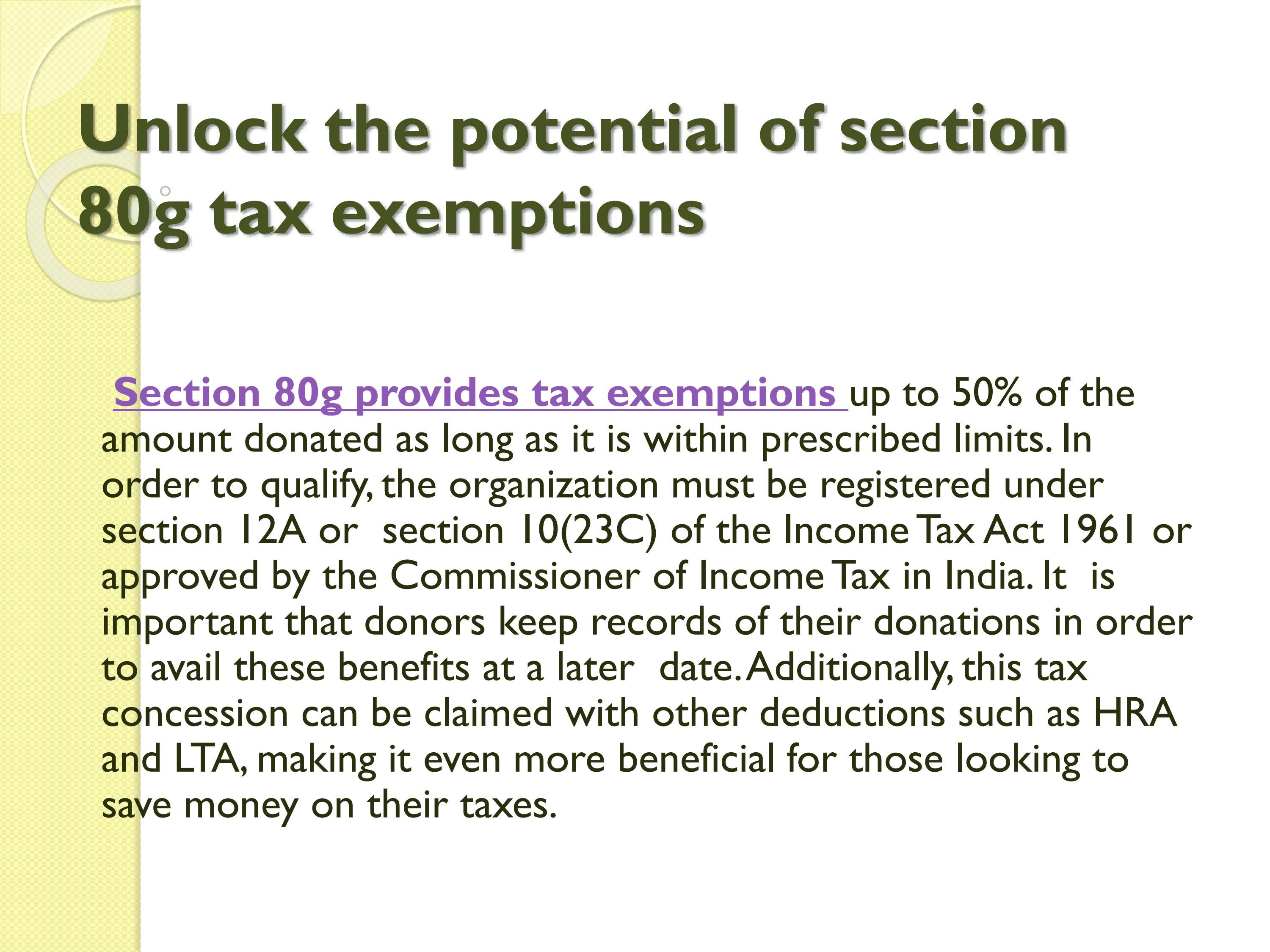 Unlock the potential of section 80g tax exemptions by 80g registration ...