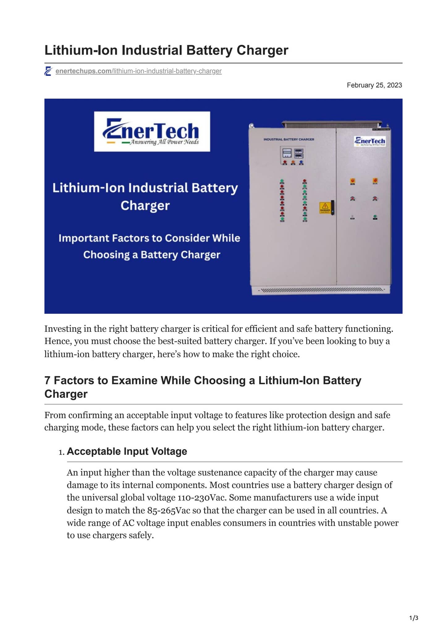 Lithium-Ion Industrial Battery Charger by enertech ups - Issuu