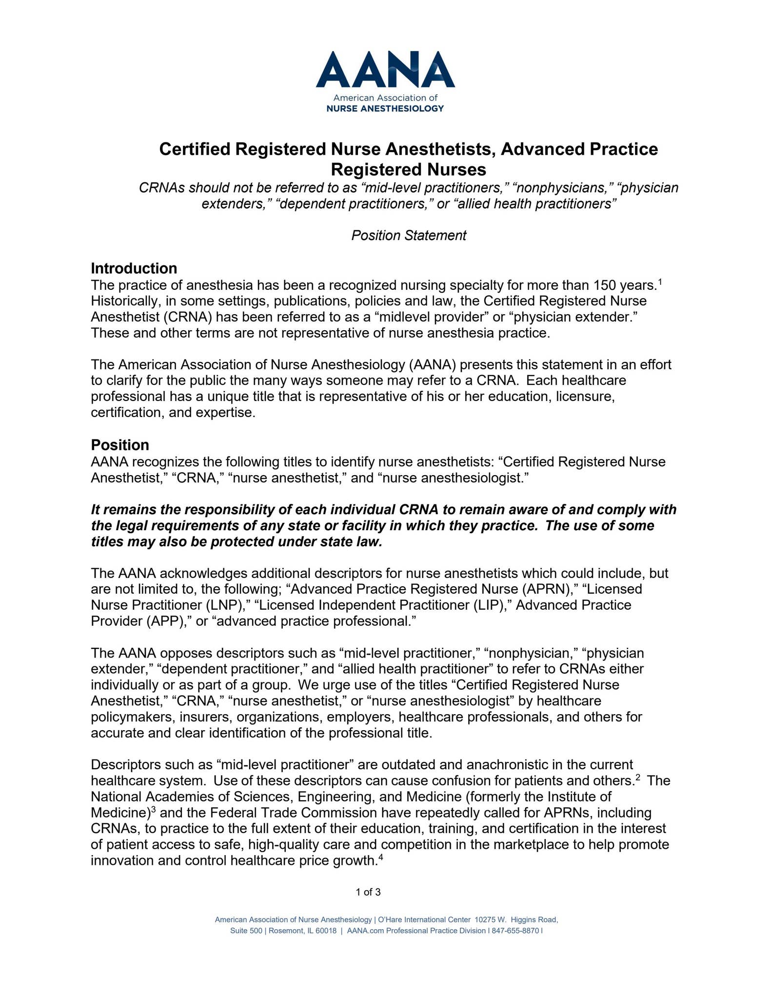 Certified Registered Nurse Anesthetists, Advanced Practice Registered ...