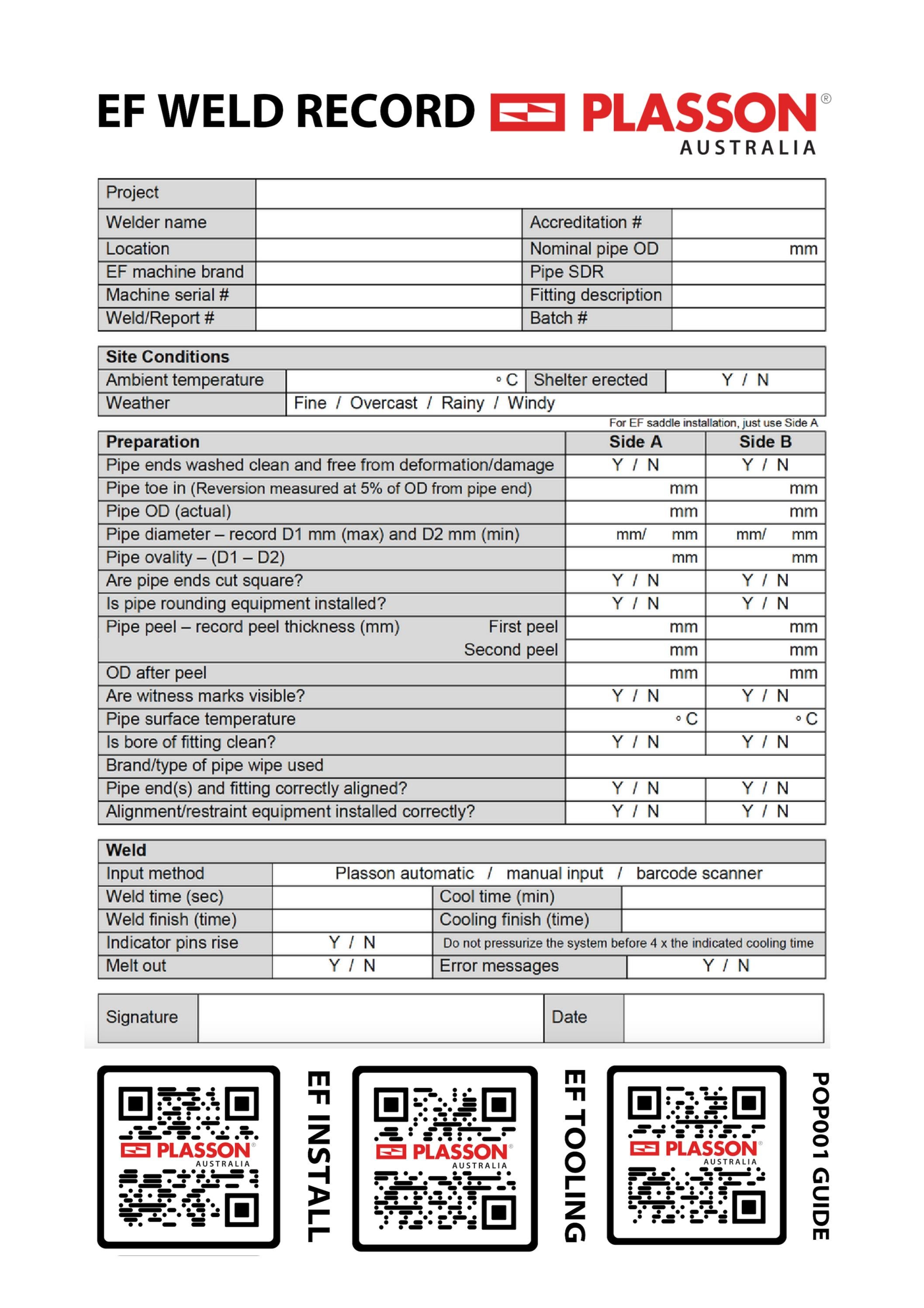 EF WELD RECORD SHEET by PLASSON Australia - Issuu