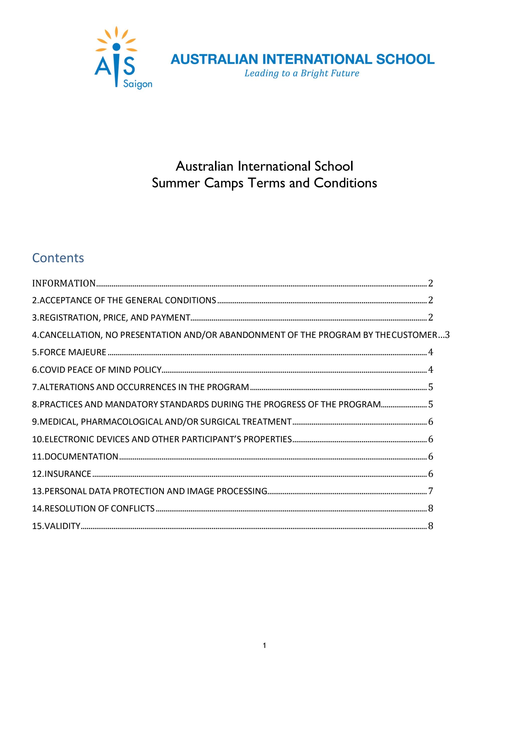 Summer Camp Terms and Conditions by Australian International School - Issuu