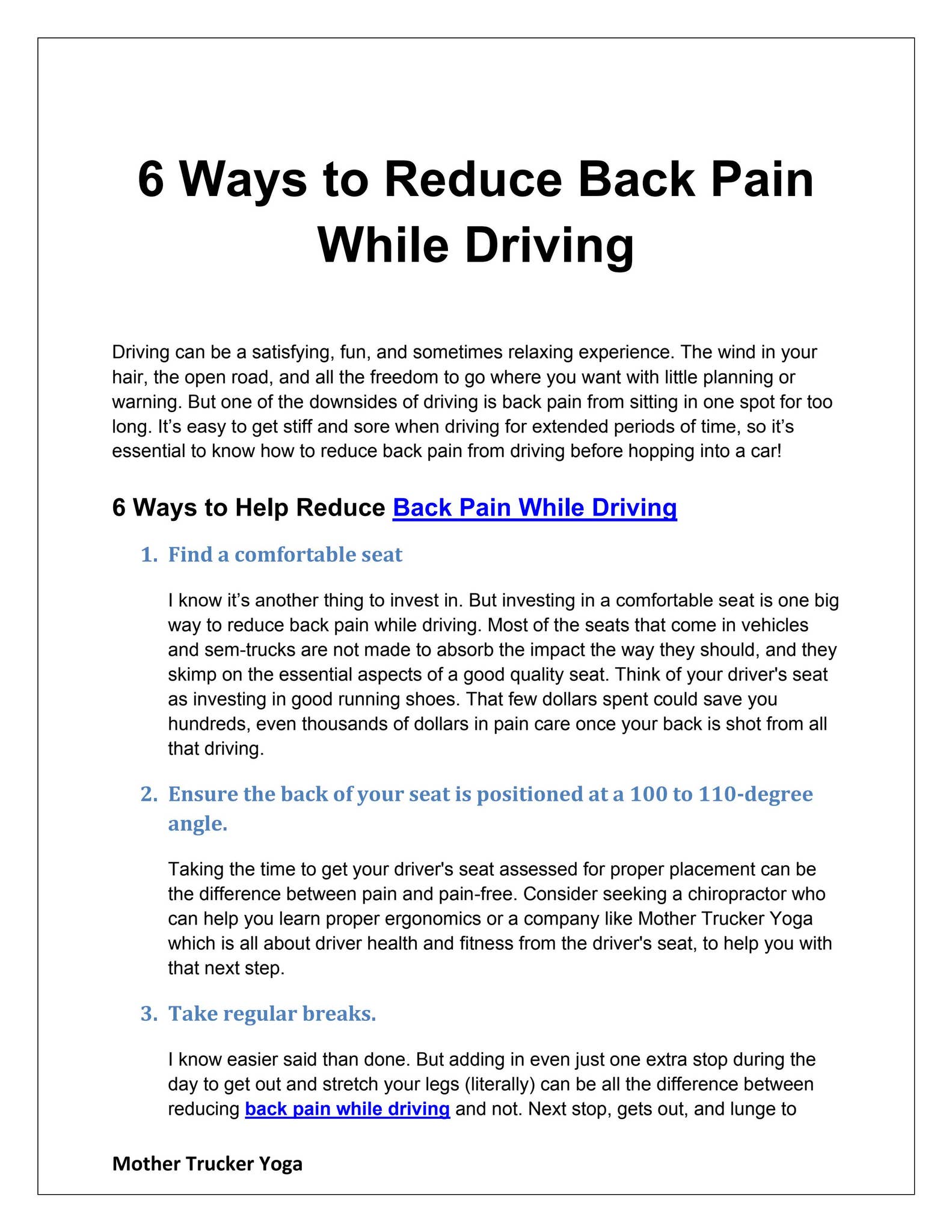 6 Ways to Reduce Back Pain While Driving by Mother Trucker Yoga - Issuu
