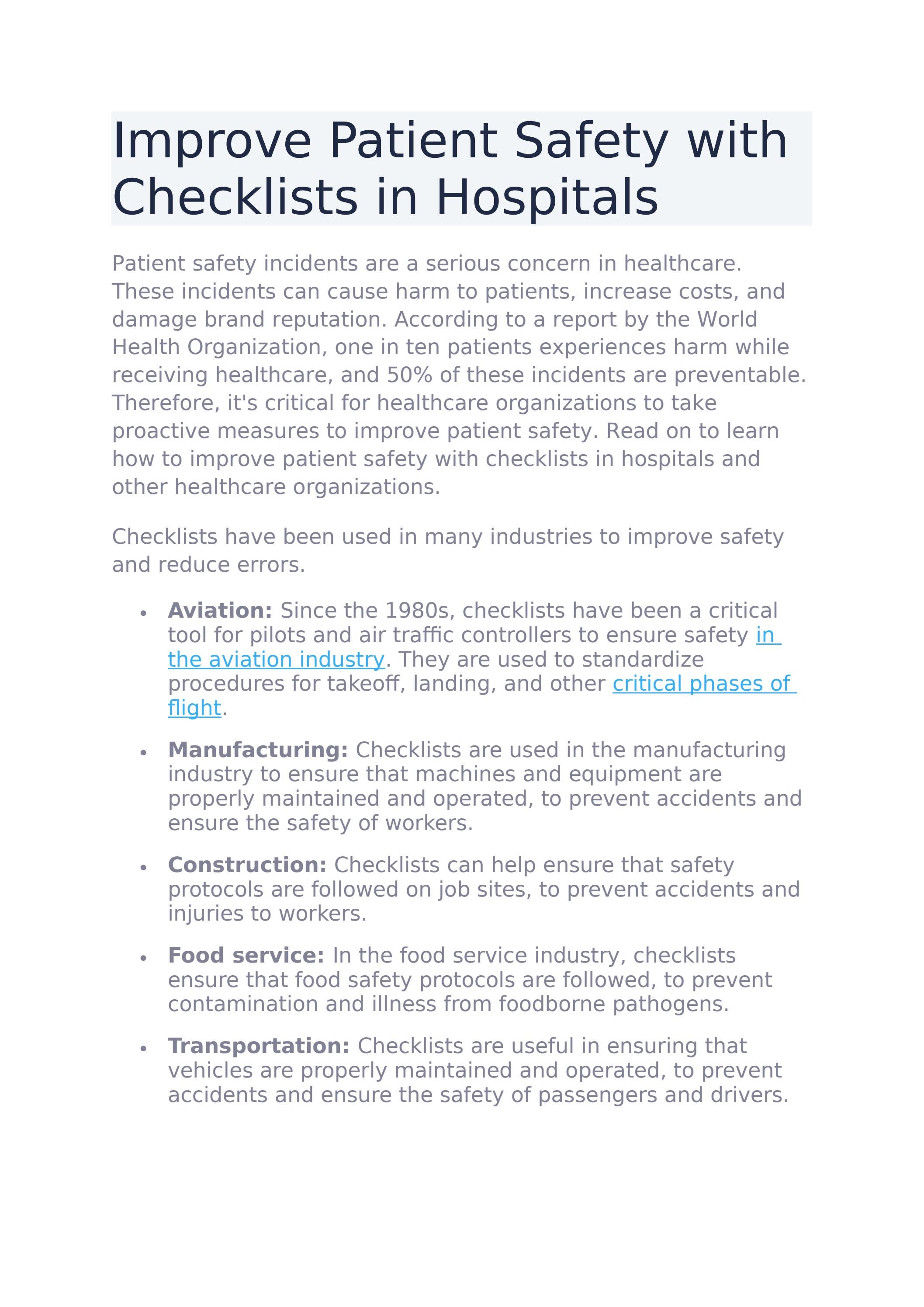 Improve Patient Safety with Checklists in Hospitals by ...