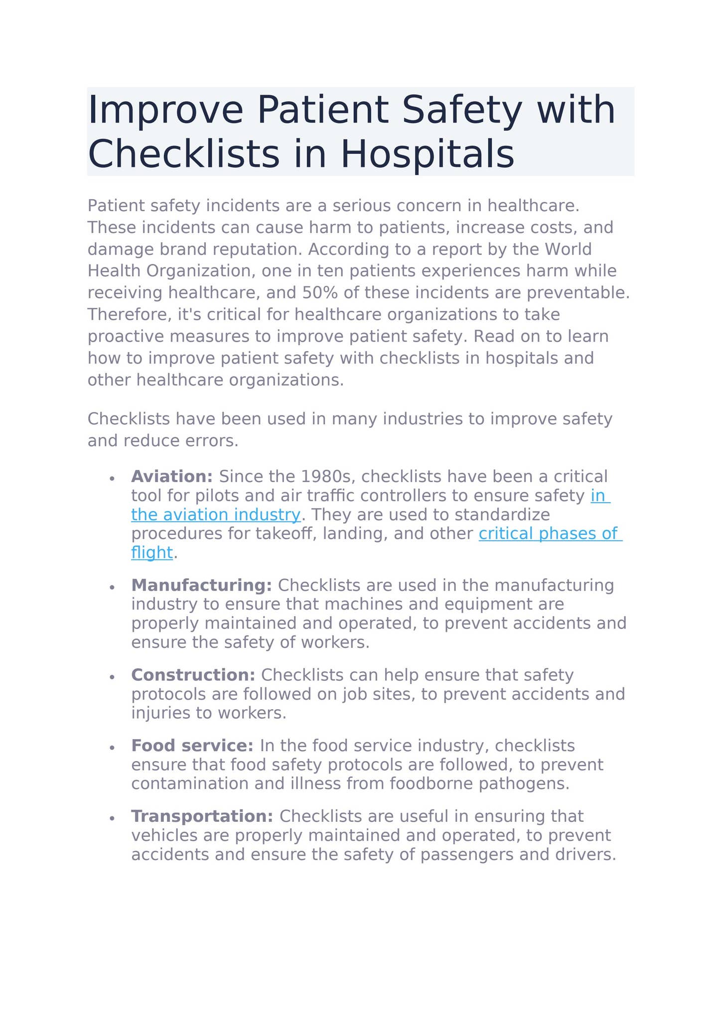 Improve Patient Safety with Checklists in Hospitals by ...