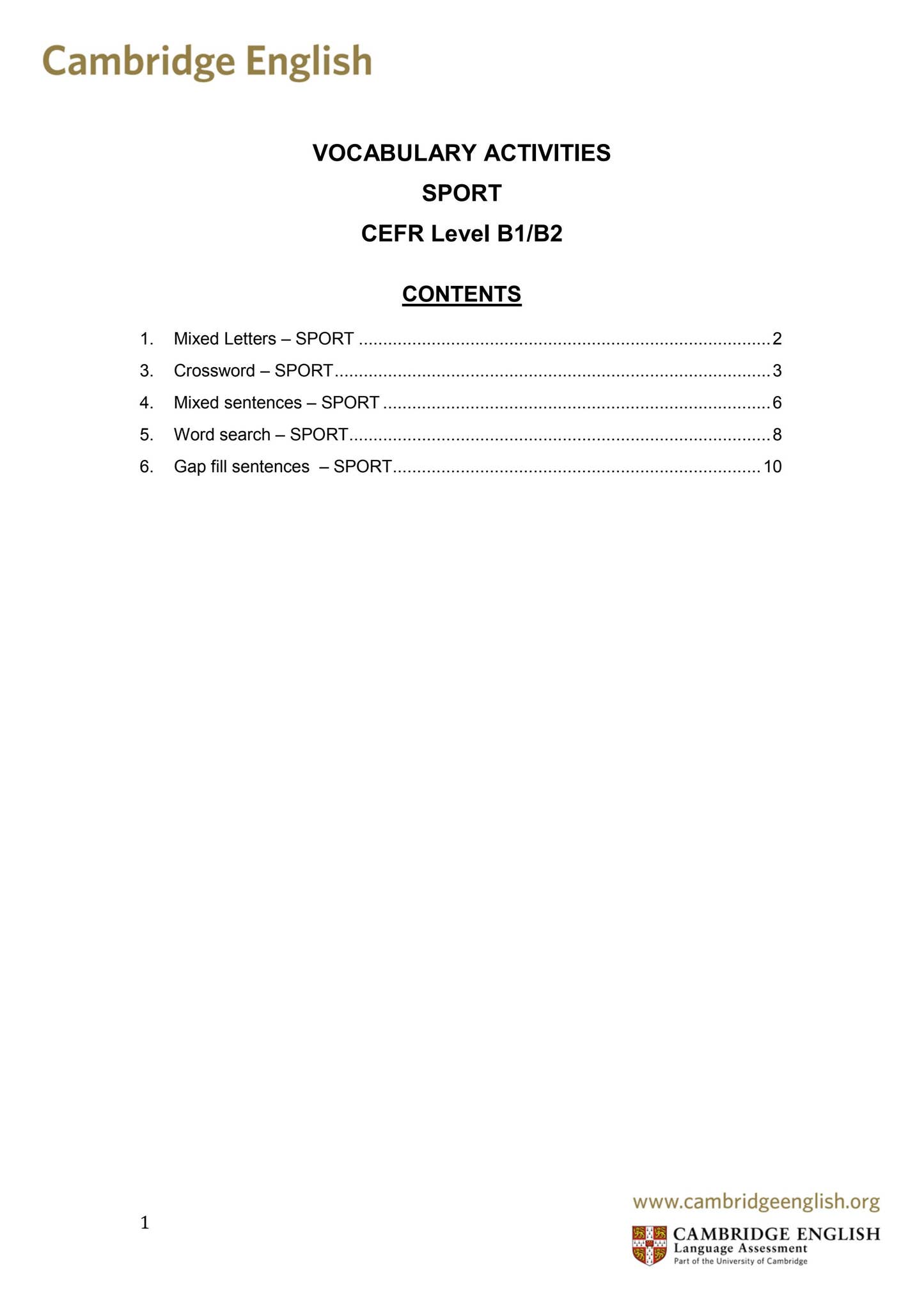 Sport vocabulary activities by Cambridge English - Issuu