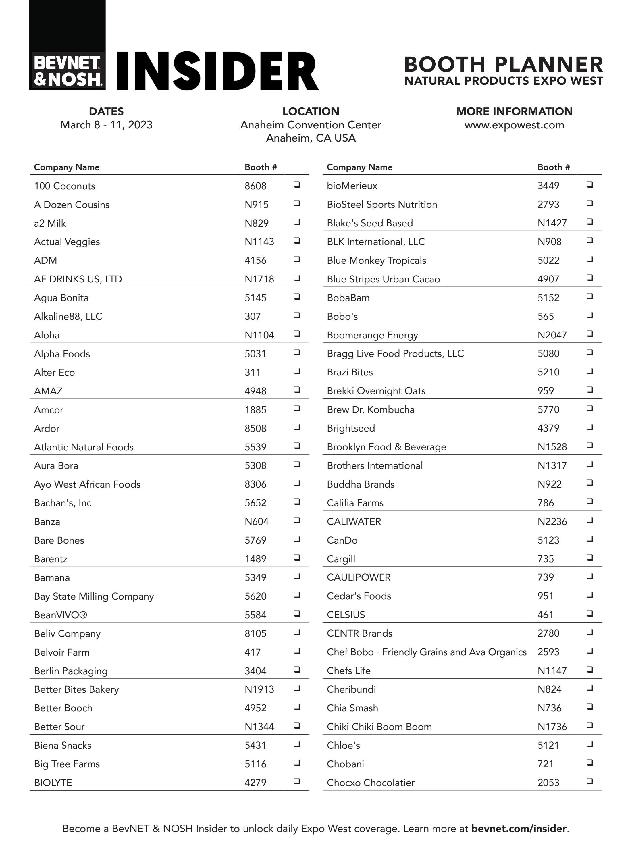 BevNET & NOSH Insider Booth Planner for Expo West 2023 by BevNET.com ...