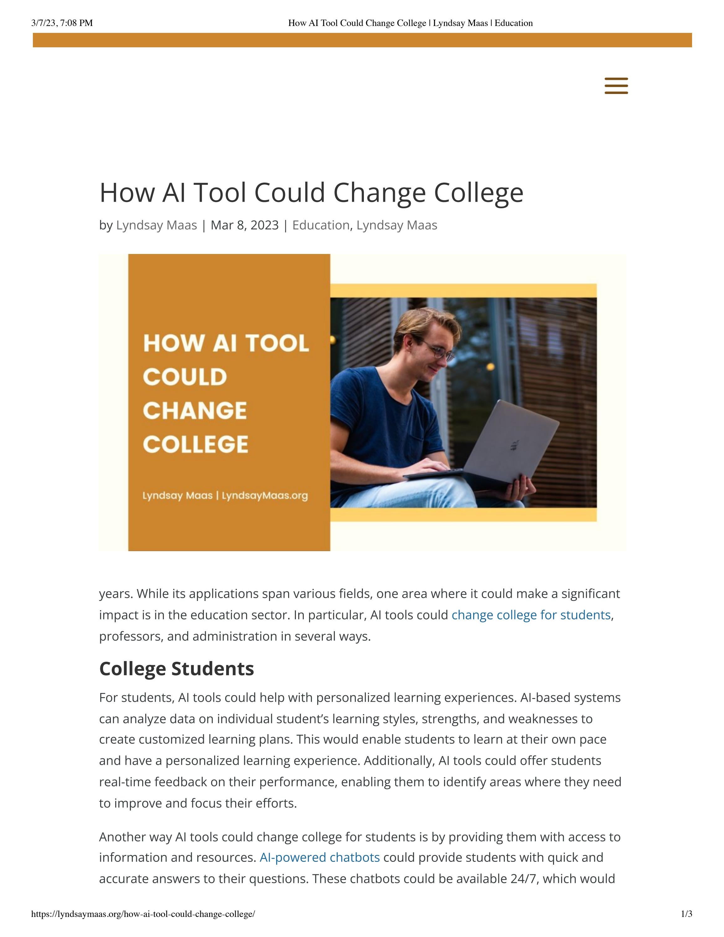 Lyndsay Maas Discusses How AI Tool Could Change College by Lyndsay Maas ... Lyndsay Maas Discusses How AI Tool Could Change College by Lyndsay Maas ...