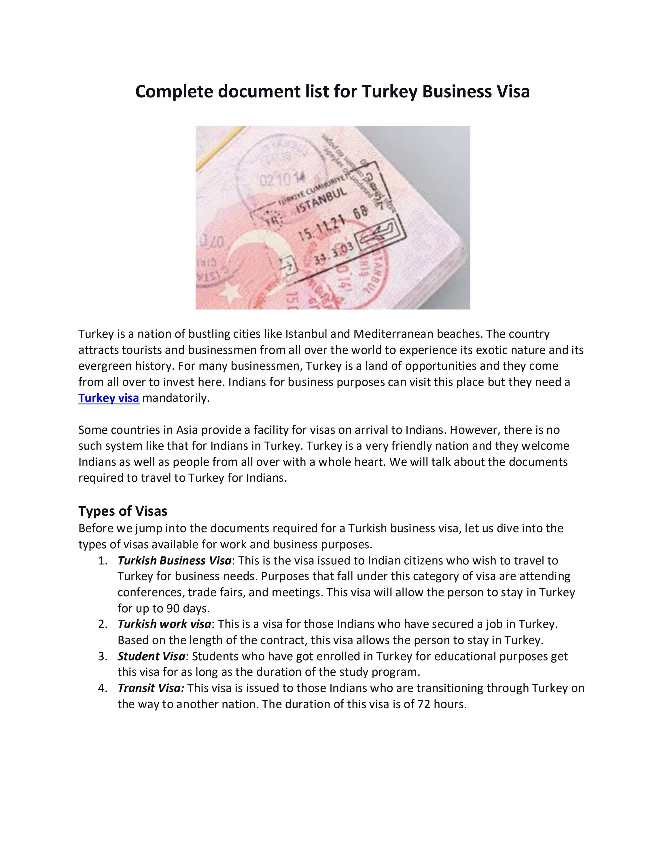 Complete document list for Turkey Business Visa by Shrawan Agarwal - Issuu