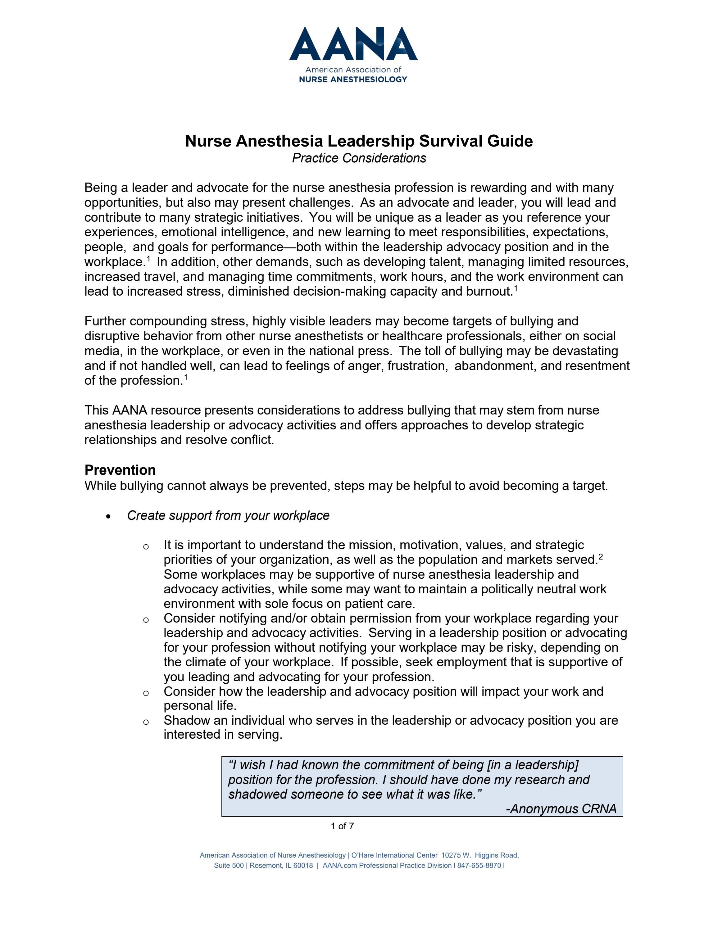 Nurse Anesthesia Leadership Survival Guide by aanapublishing - Issuu