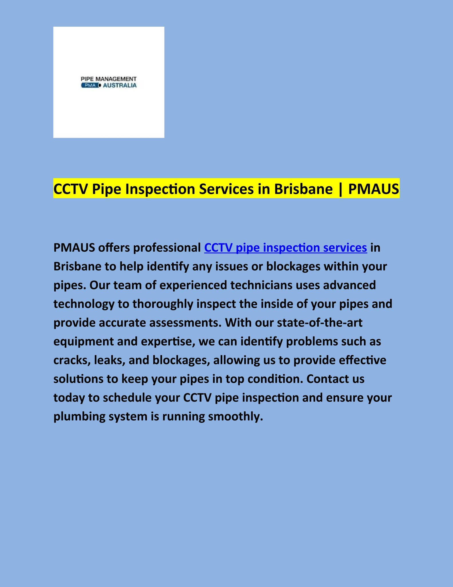 CCTV Pipe Inspection Services in Brisbane | PMAUS by pipemanagementa ...