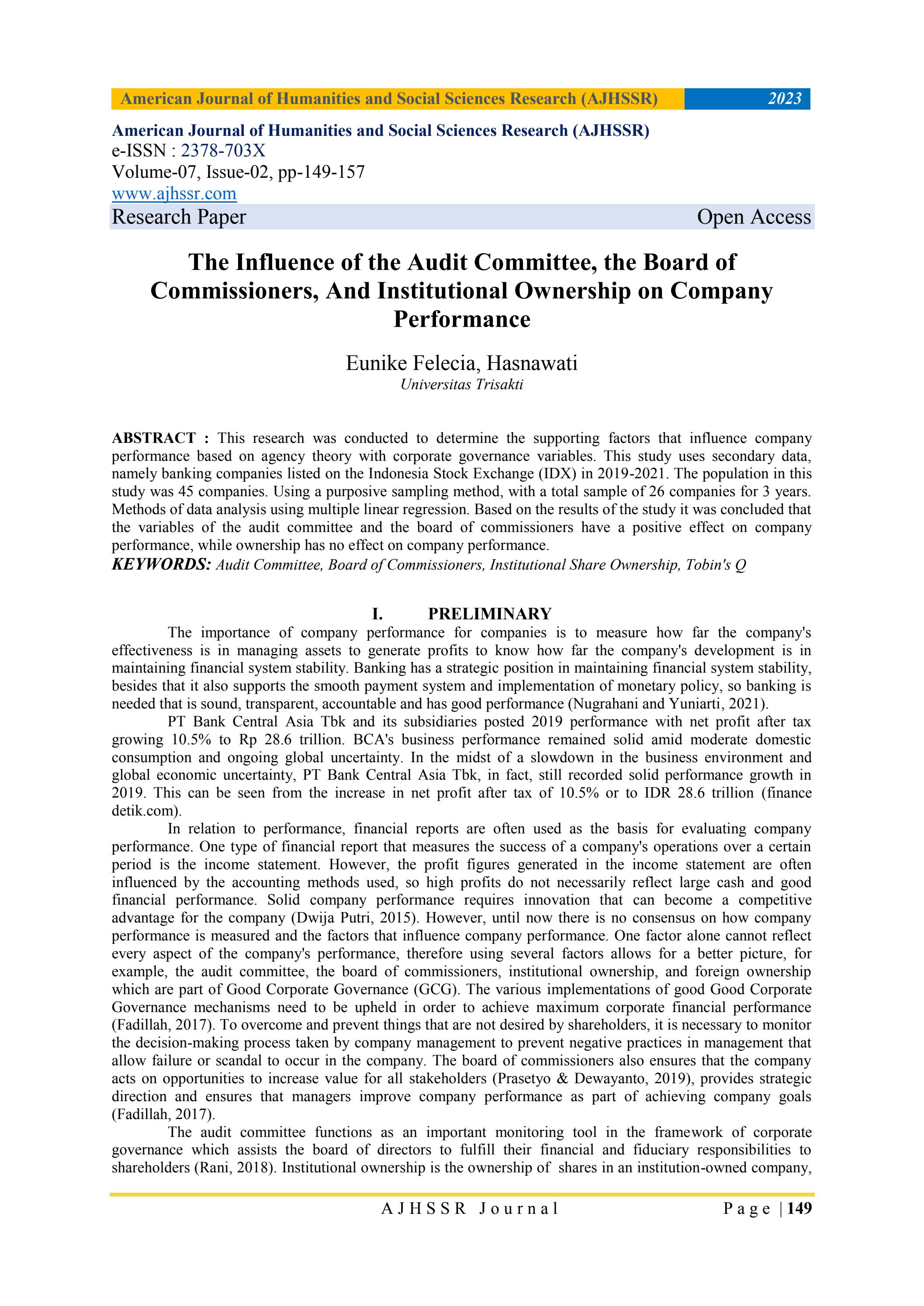 The Influence of the Audit Committee, the Board of Commissioners, And ...