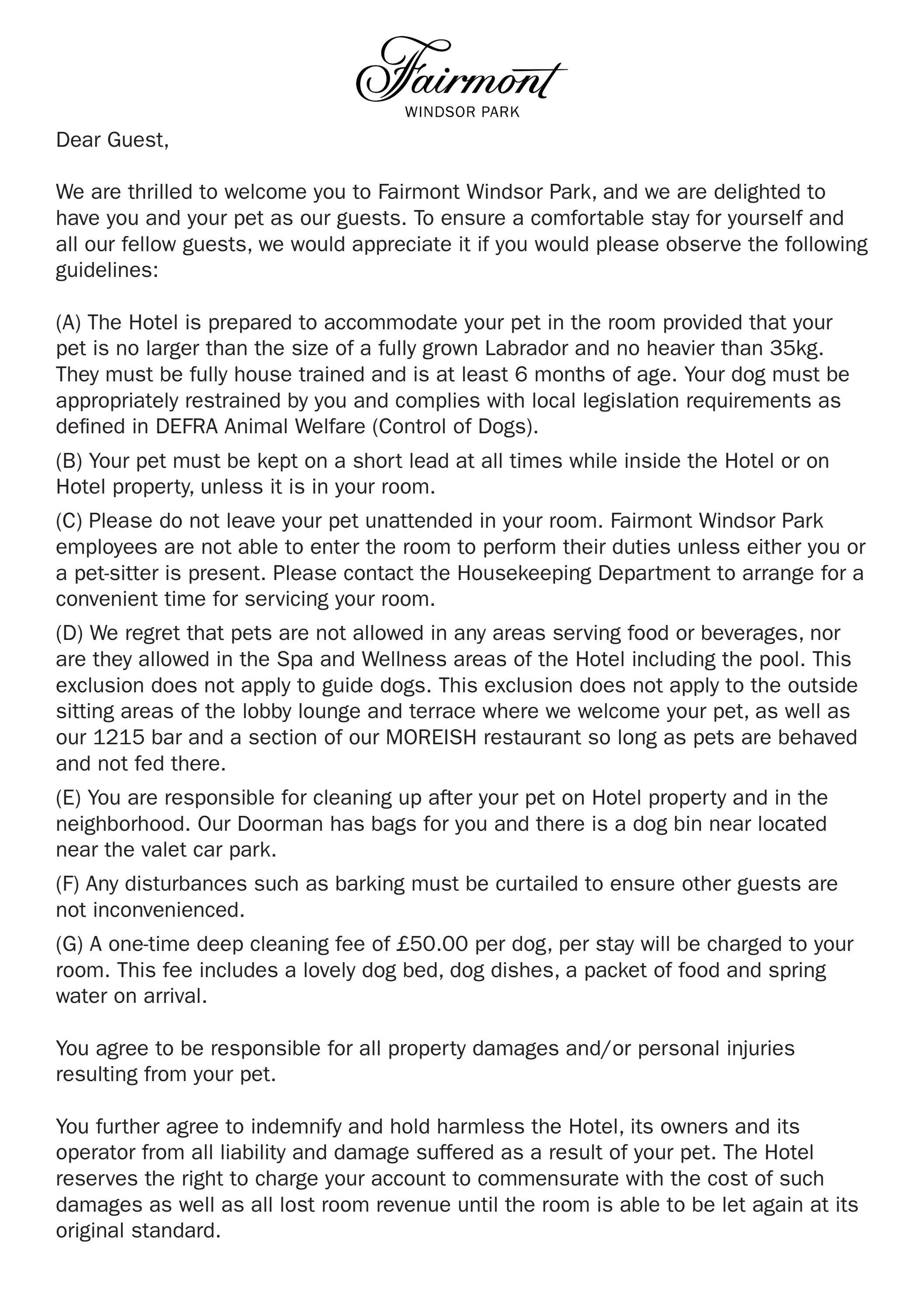 Pet Policy by FairmontWP - Issuu