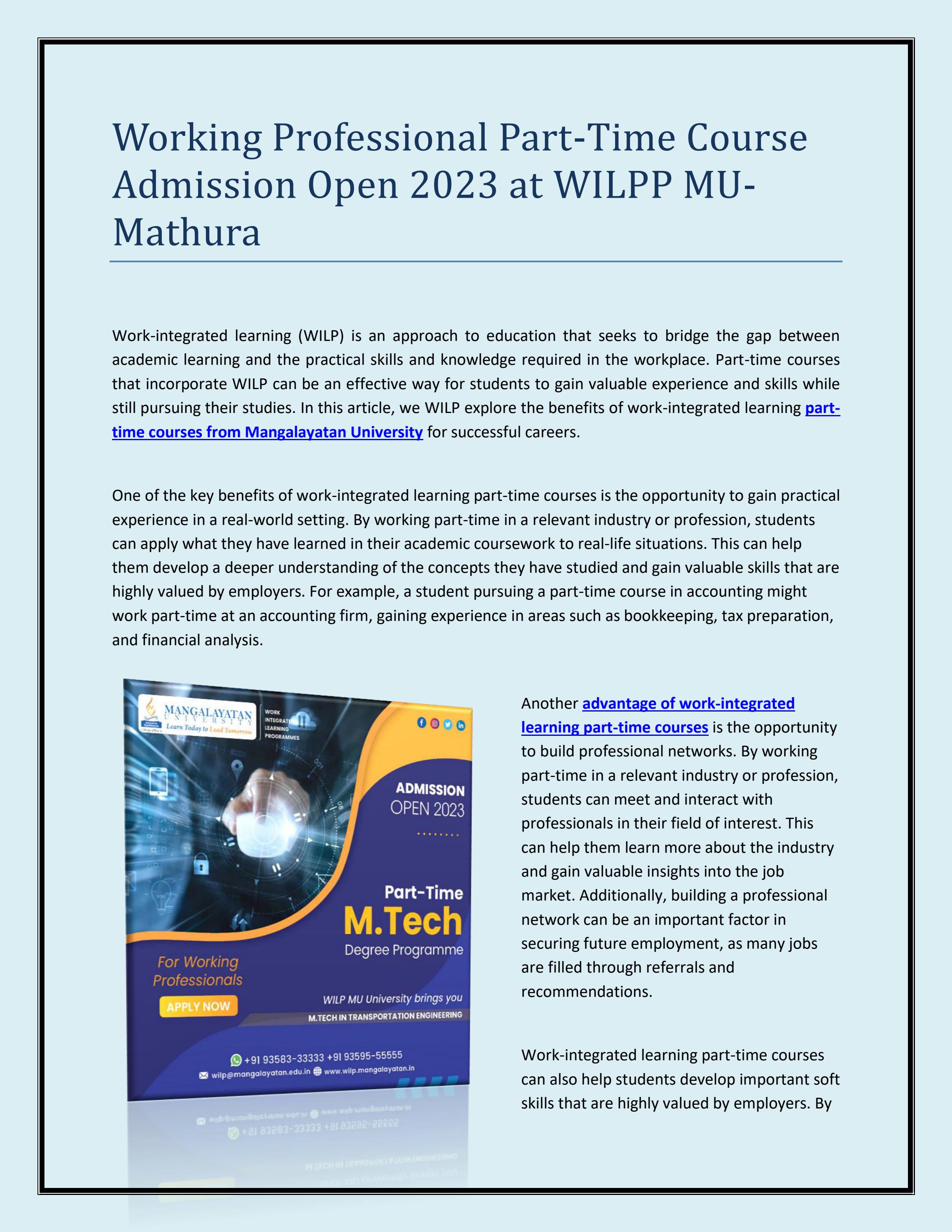 Part-Time Course Admission Open 2023 at WILP MU- Mathura by wilpmangalayatan - Issuu