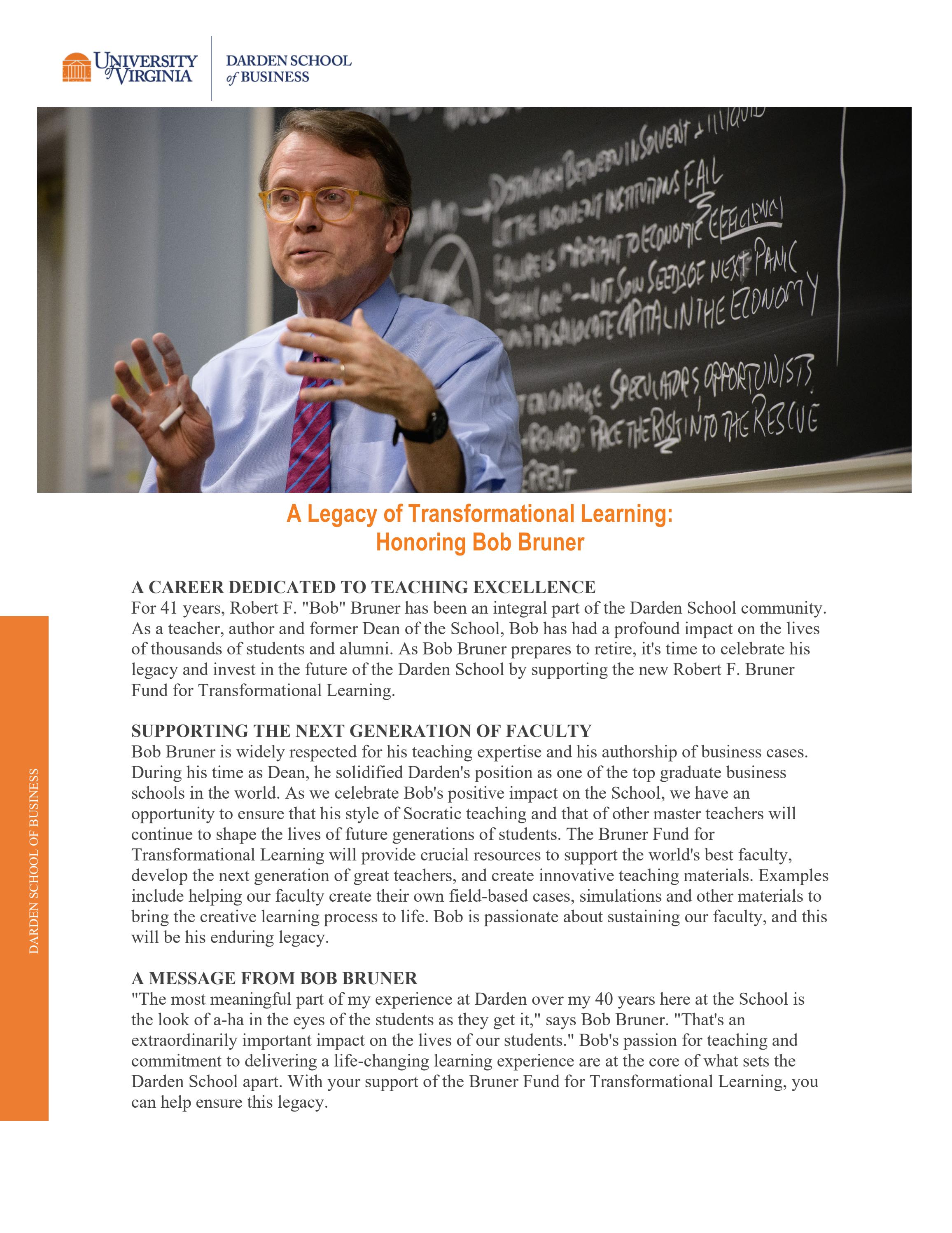 The Robert F. Bruner Fund for Transformational Learning by Darden ...