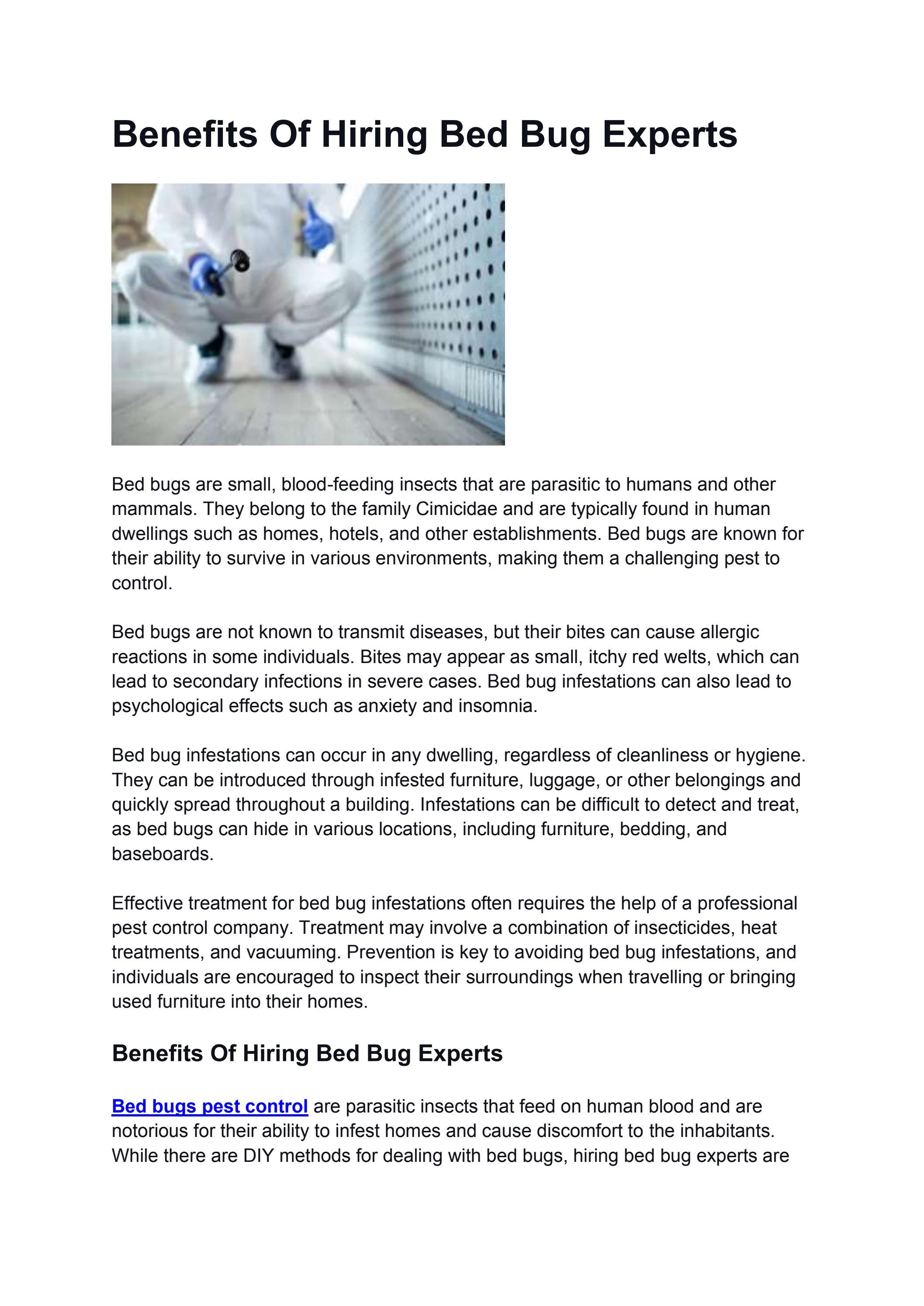 Benefits Of Hiring Bed Bug Experts by proservpest - Issuu