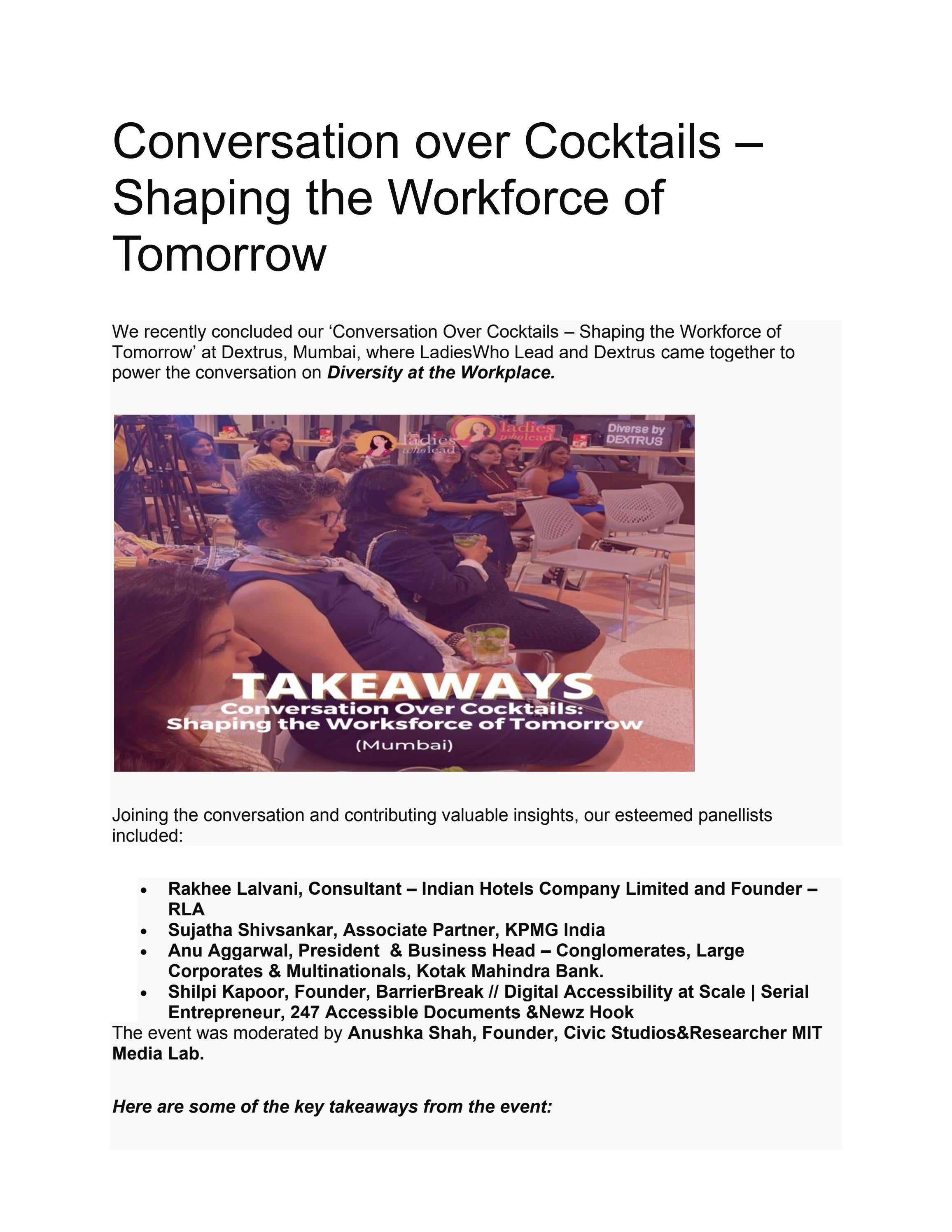 Conversation over Cocktails by Ladies who Lead - Issuu