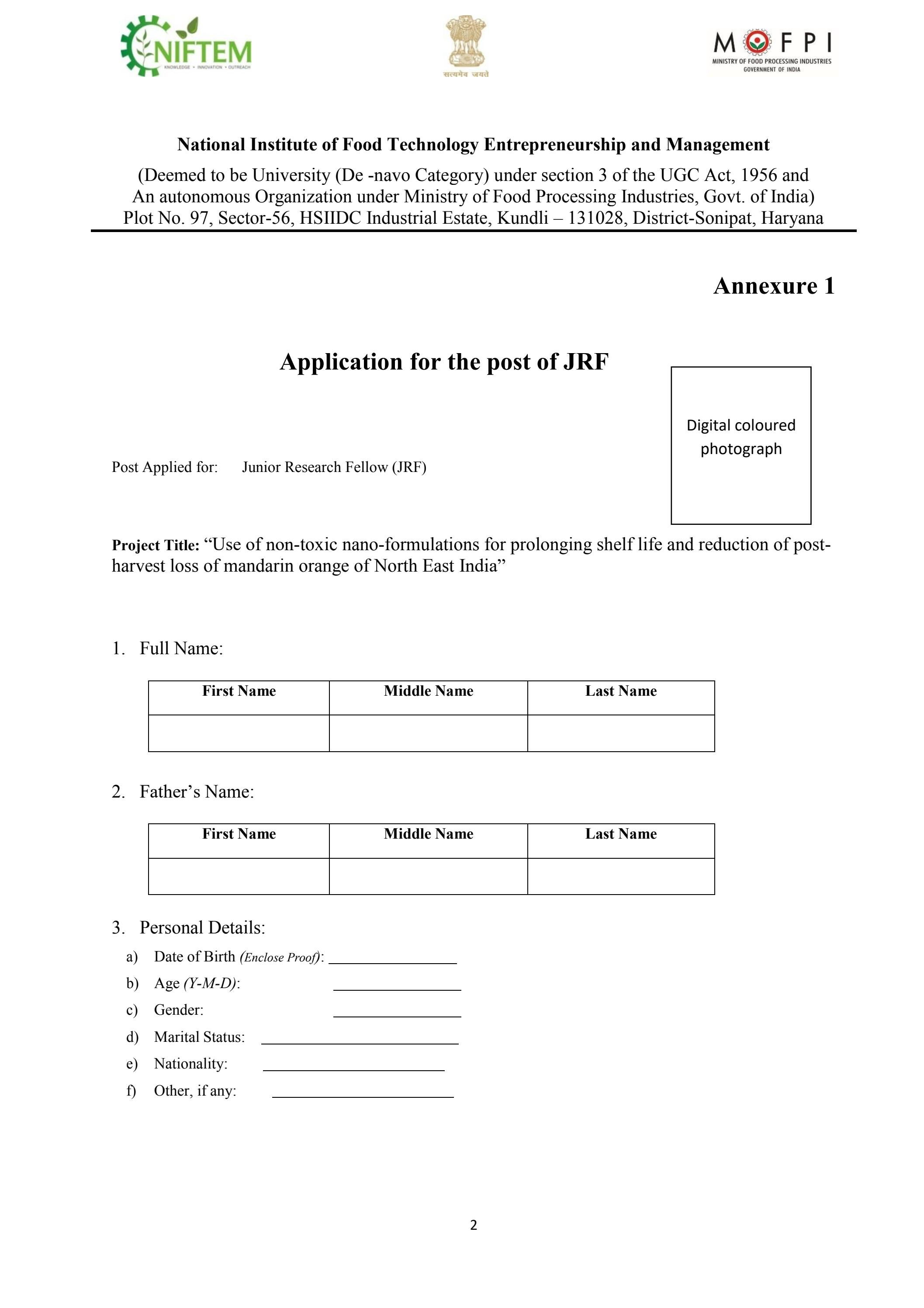 NIFTEM Biotech, Food Science, Food Tech JRF Recruitment, Applications ...