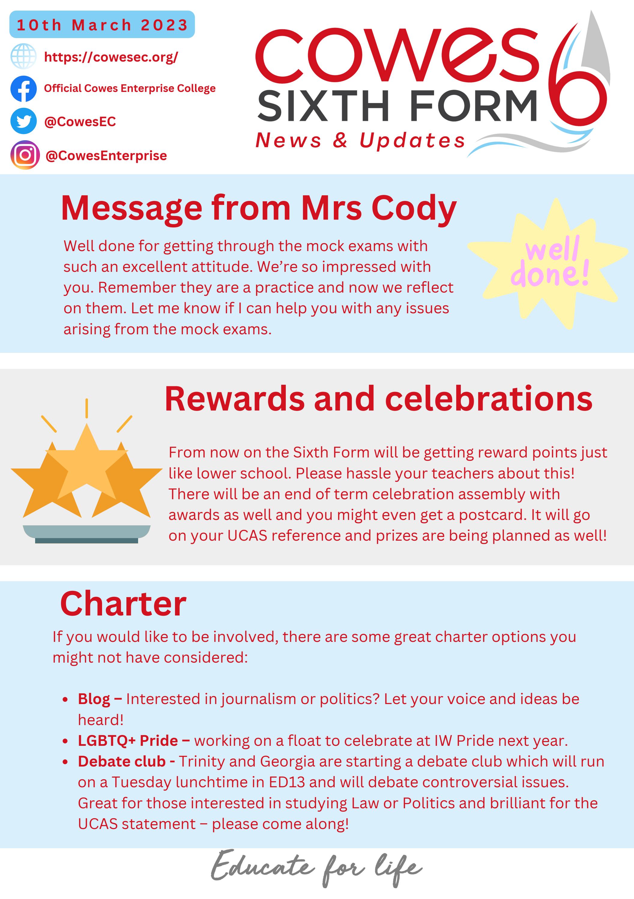 Sixth Form News & Updates 10.03.2023 by Cowes Enterprise College - Issuu