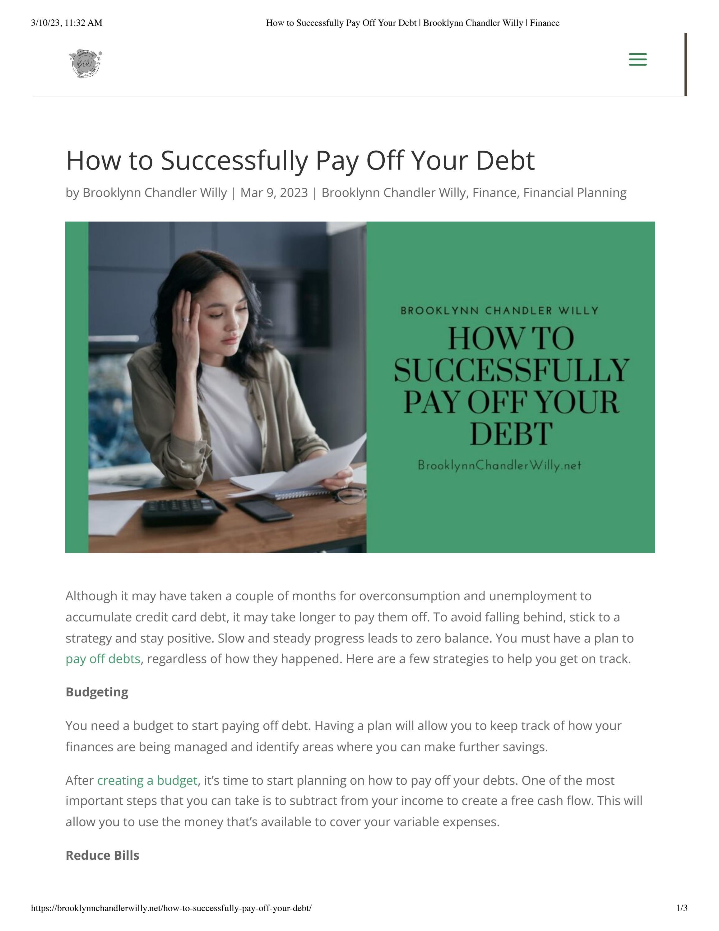 Brooklynn Chandler Willy Advises How to Successfully Pay Off Your Debt ...