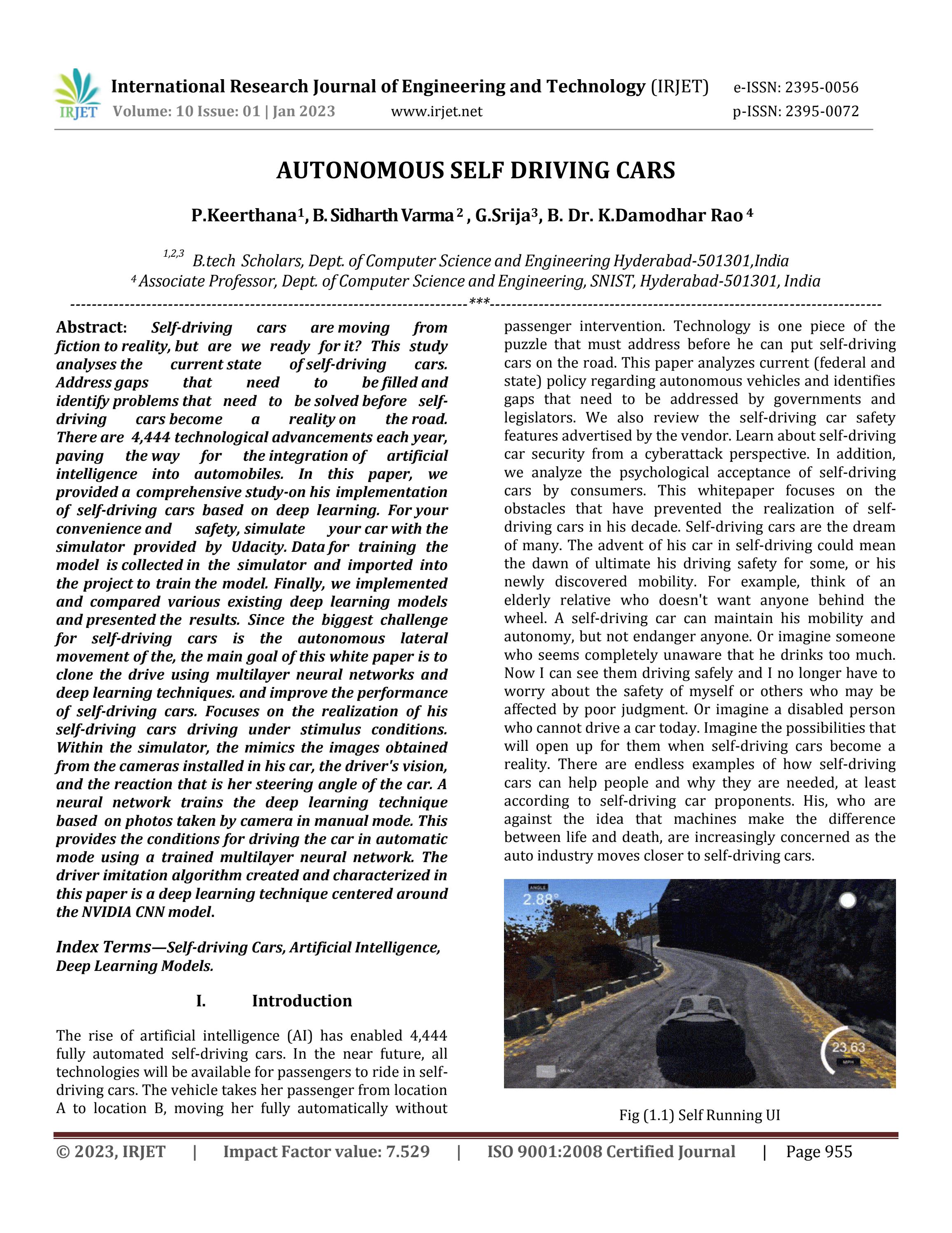 AUTONOMOUS SELF DRIVING CARS by IRJET Journal - Issuu