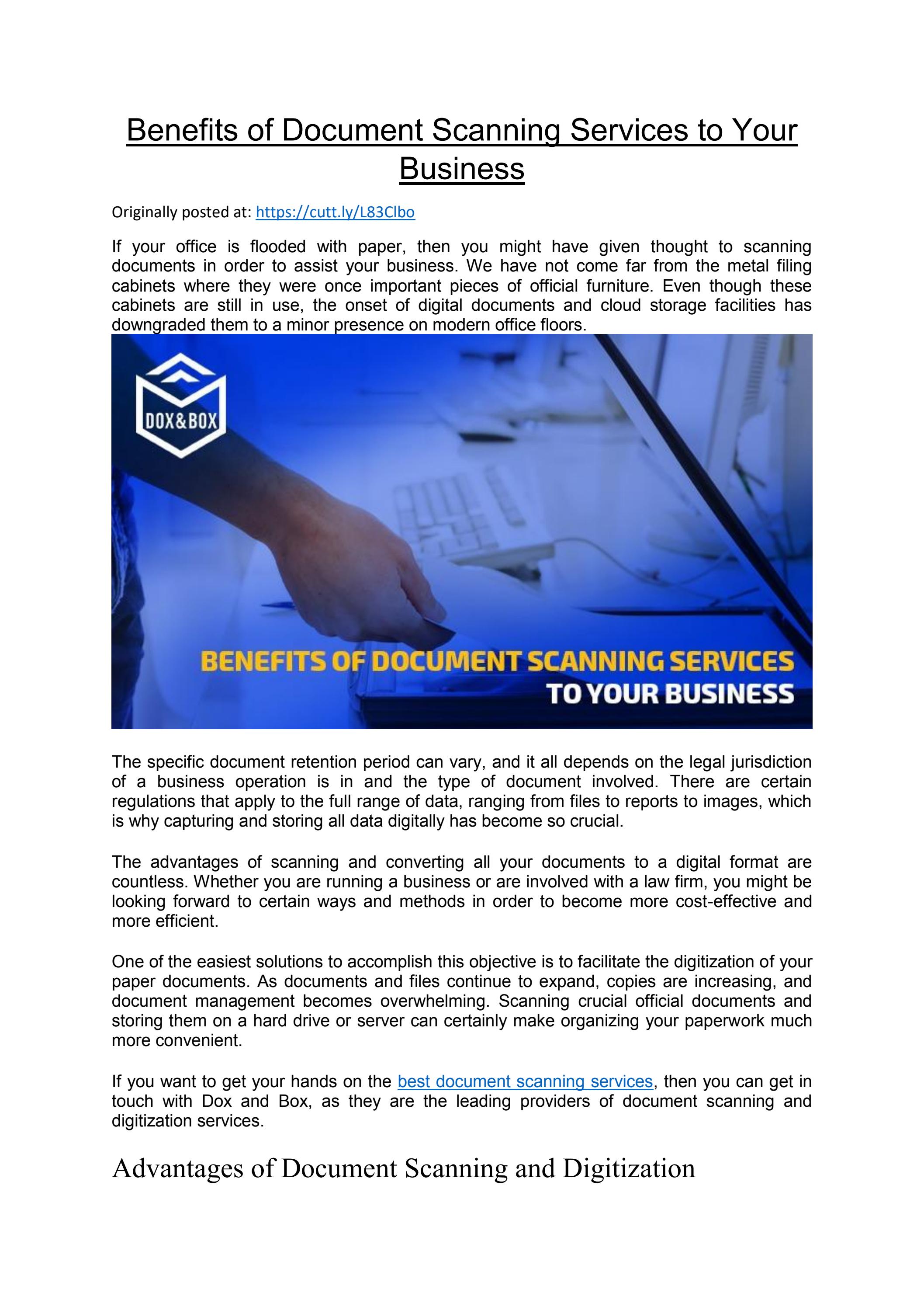 BENEFITS OF DOCUMENT SCANNING SERVICES TO YOUR BUSINESS by Dox and Box ...