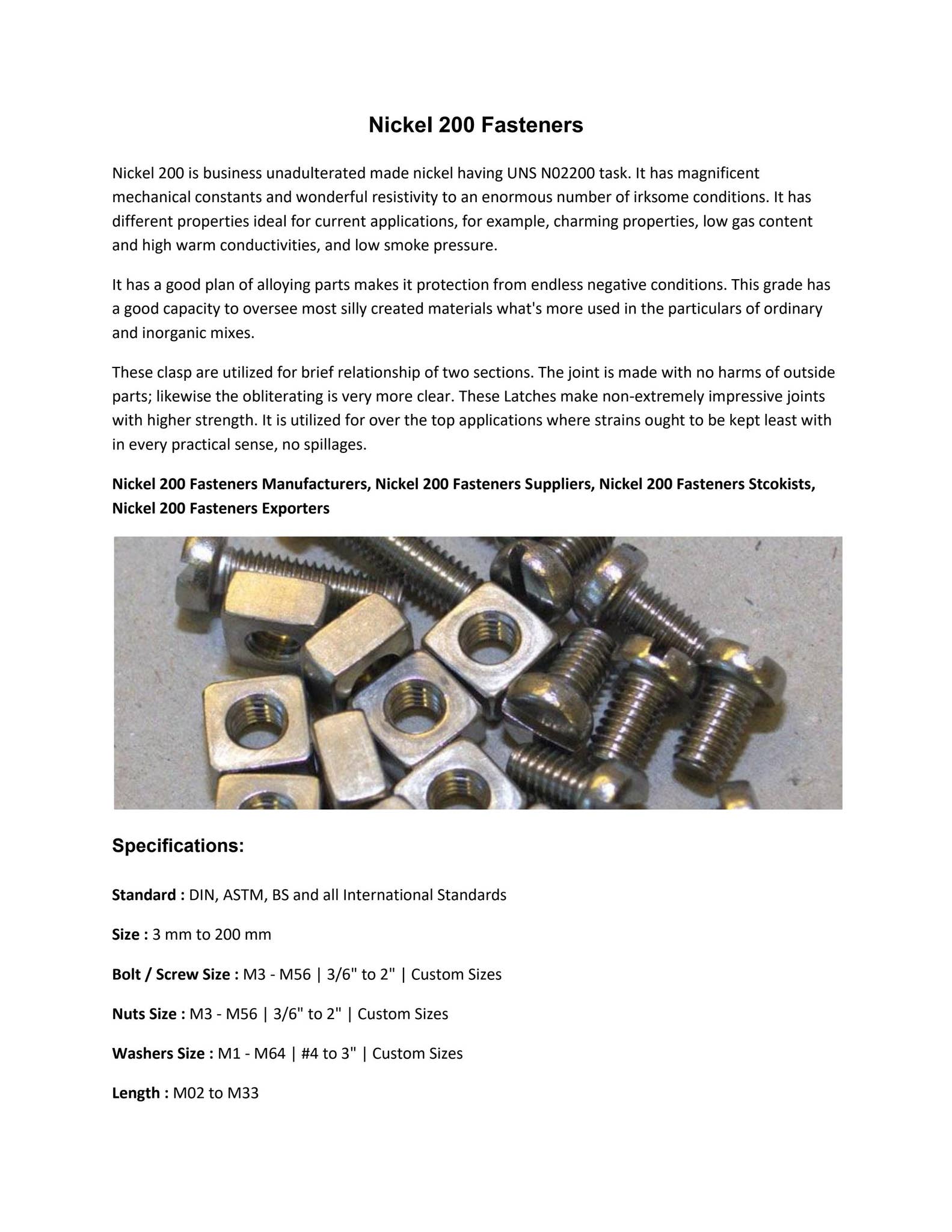 Nickel 200 Fasteners by Deep Steel - Issuu