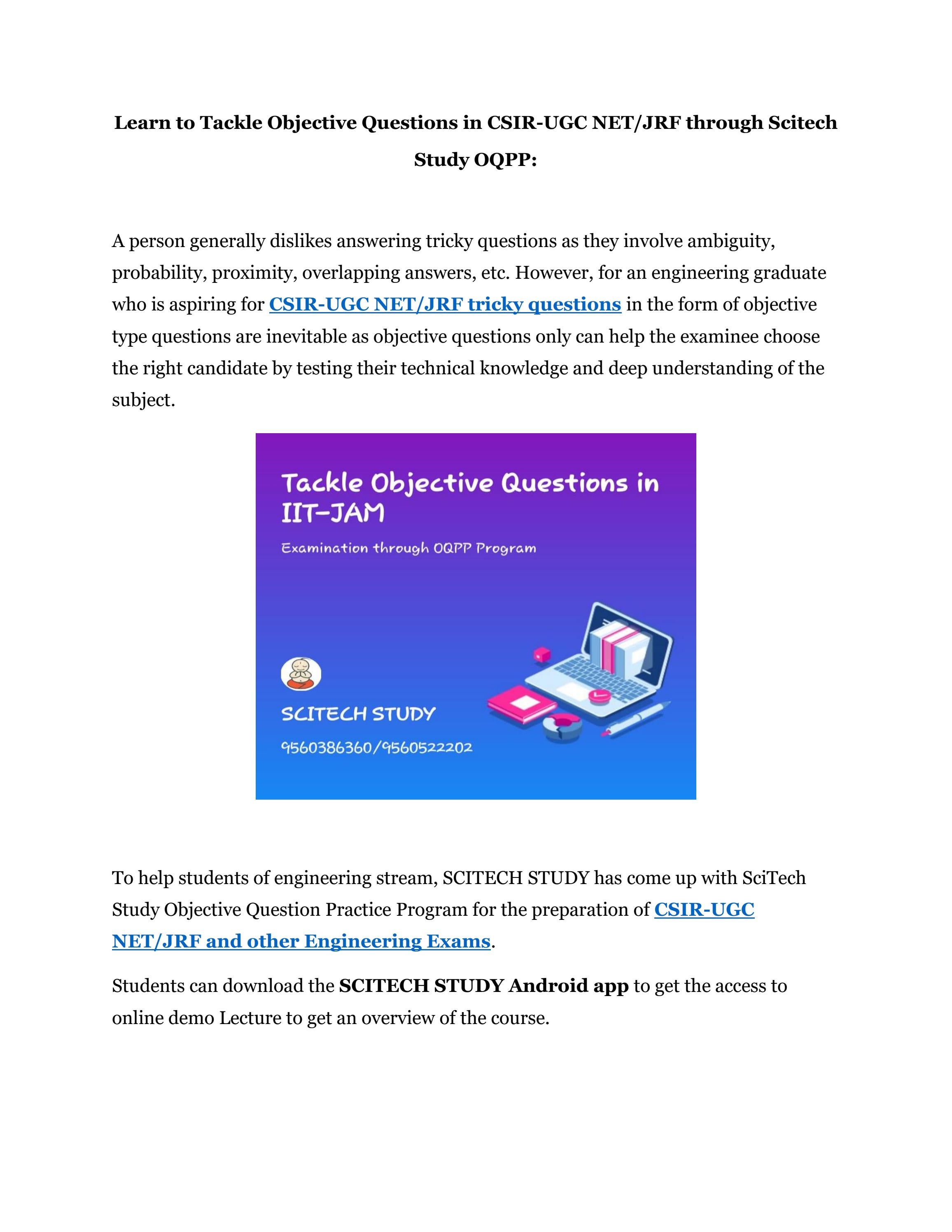 Learn To Tackle Objective Questions In CSIR UGC NET JRF Through Scitech learn-to-tackle-objective-questions-in-csir-ugc-net-jrf-through-scitech