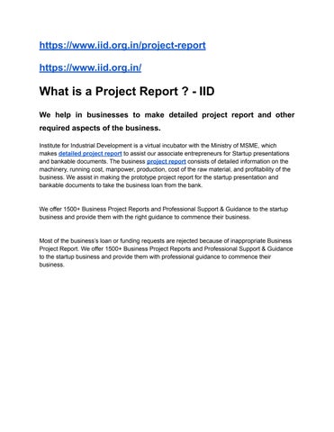What is a Project Report ? - IID by industraialdevelopment - Issuu