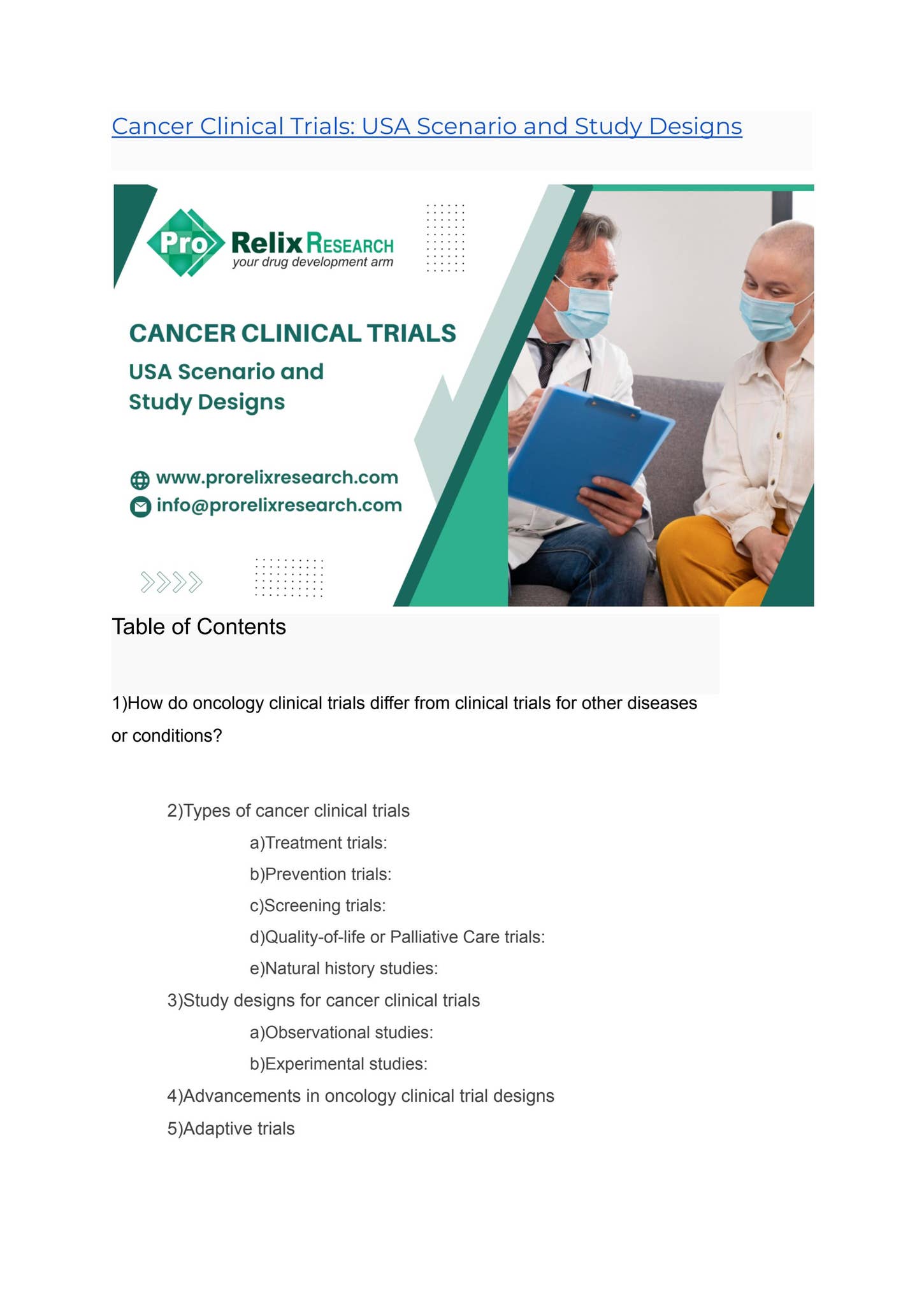 Cancer Clinical Trials: USA Scenario and Study Designs by ProRelix ...