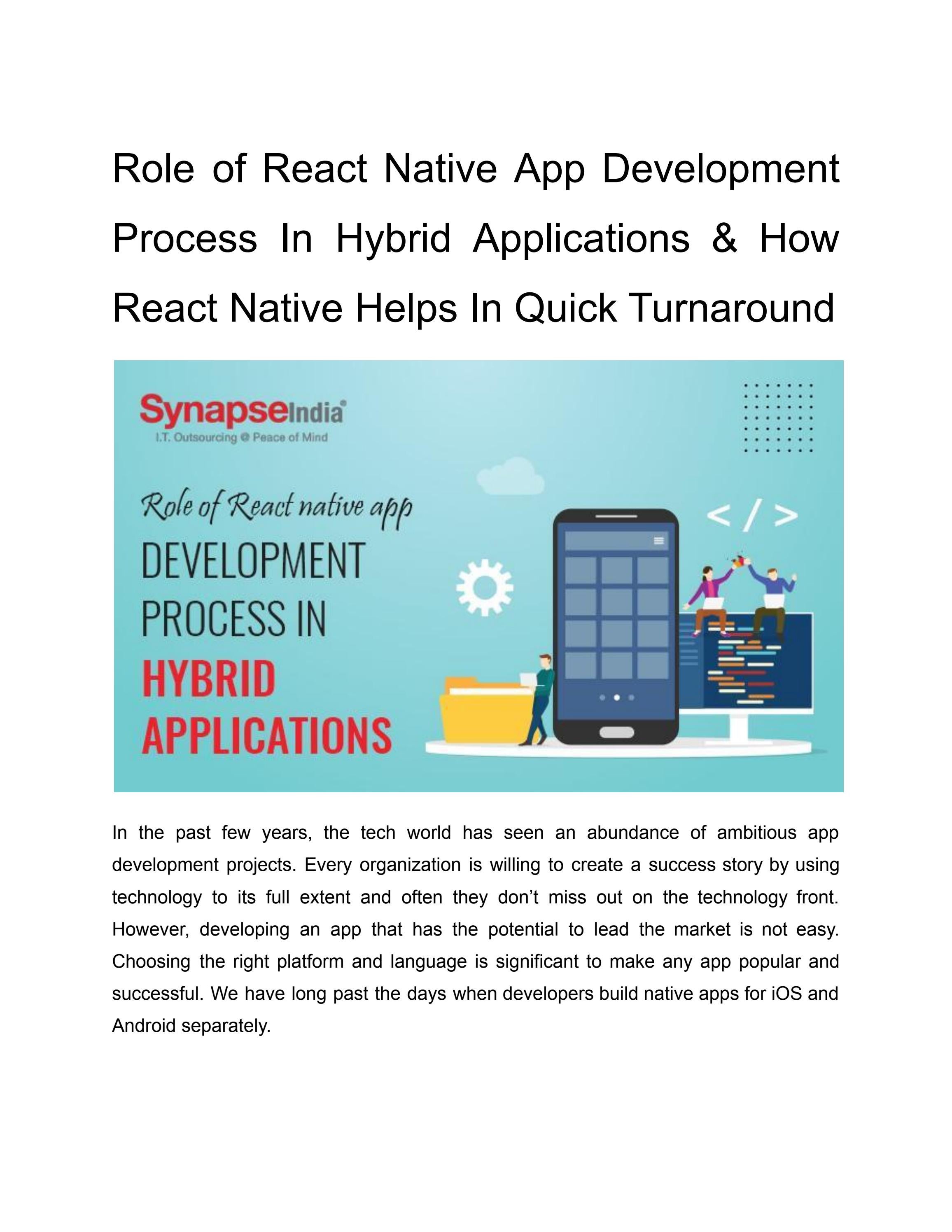 Role of React Native App Development Process In Hybrid Applications & How React Native Helps In ...