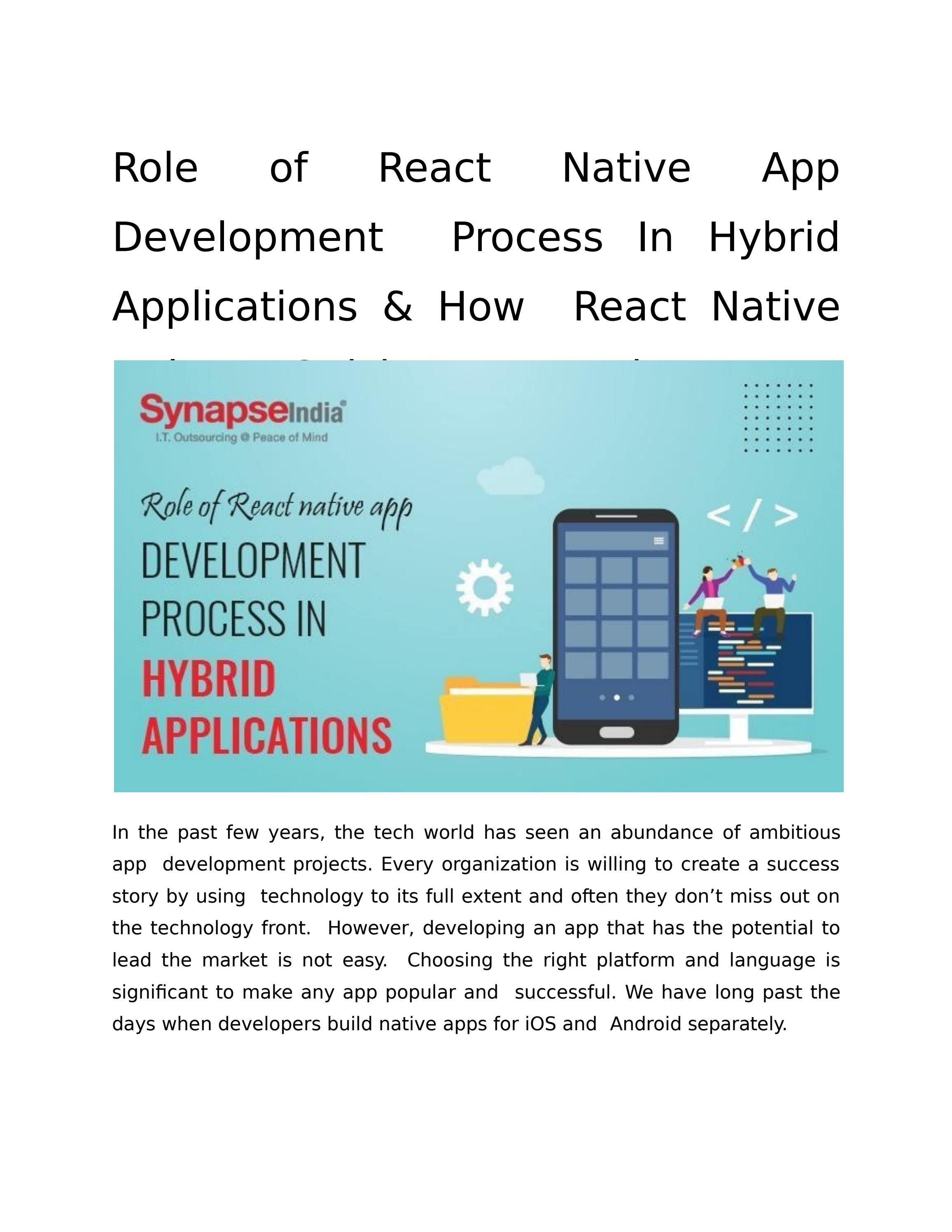 Role of React Native App Development Process In Hybrid Applications & How React Native Helps In ...