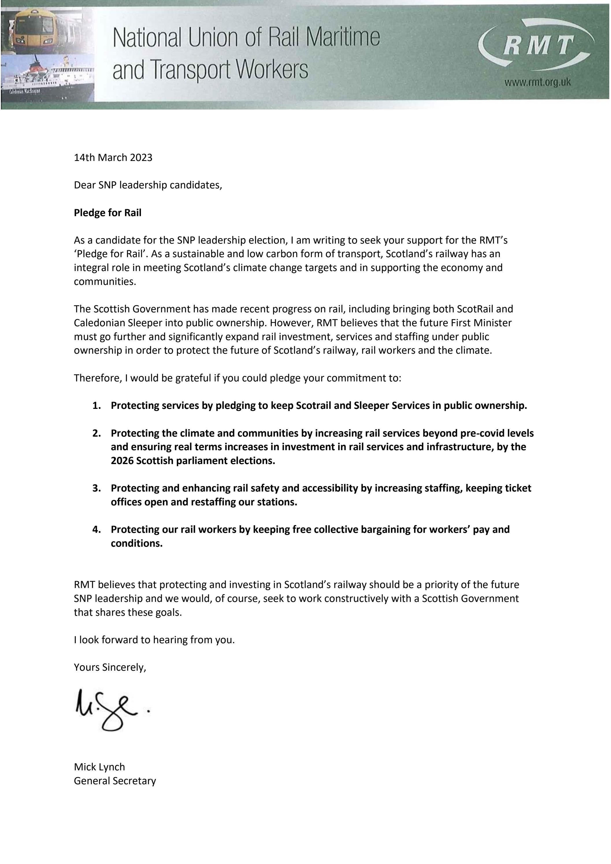 SNP Pledge for Rail letter by RMT Union - Issuu