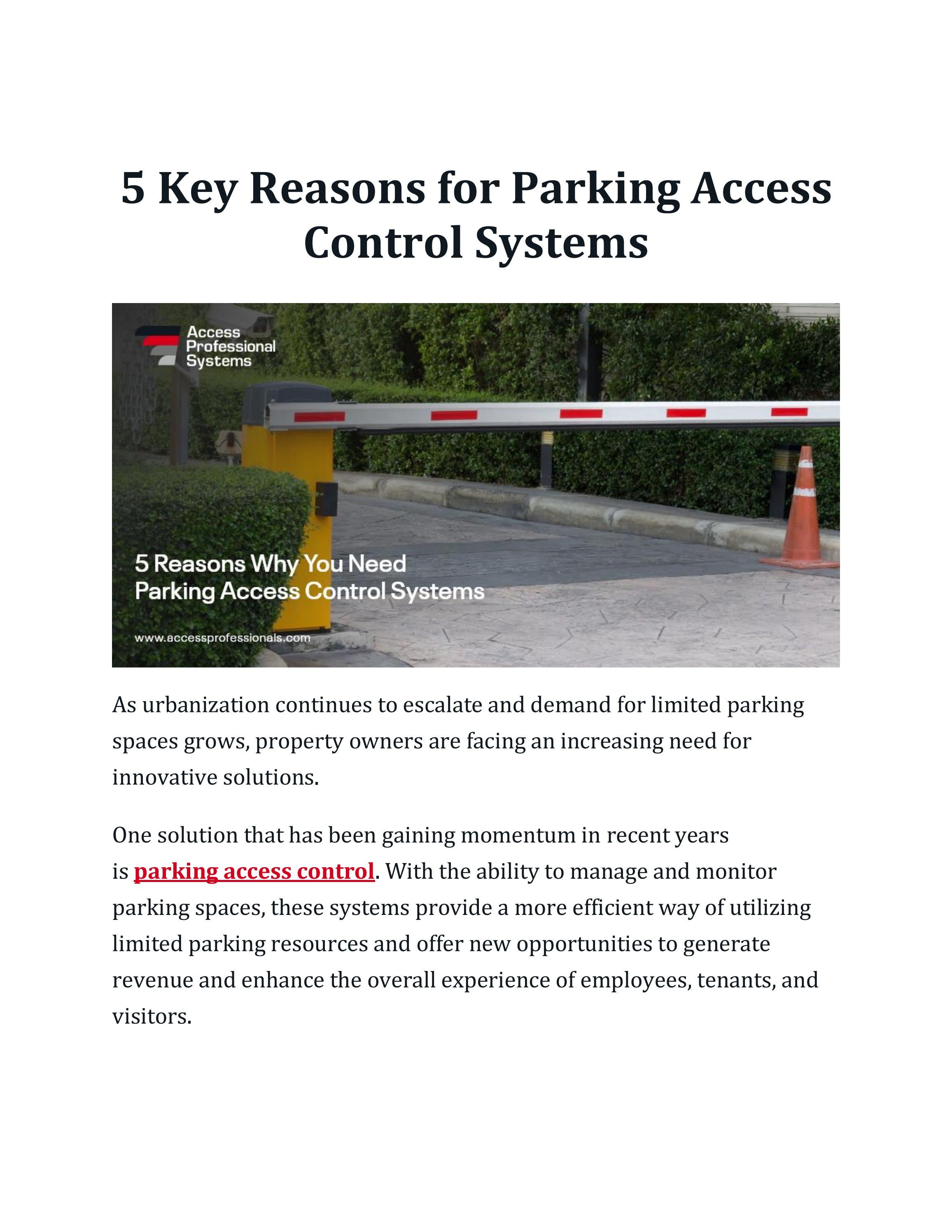 5 Key Reasons for Parking Access Control Systems by access ...