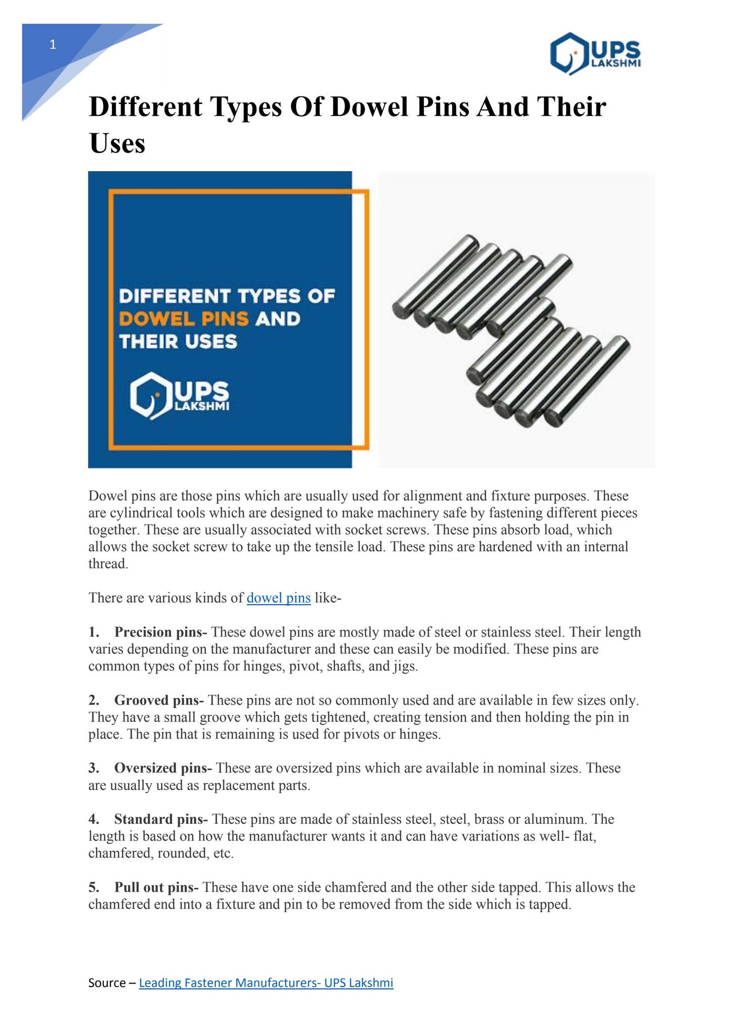 Different Types of Dowel Pins and Their Uses-UPS by UpsIndOnline - Issuu