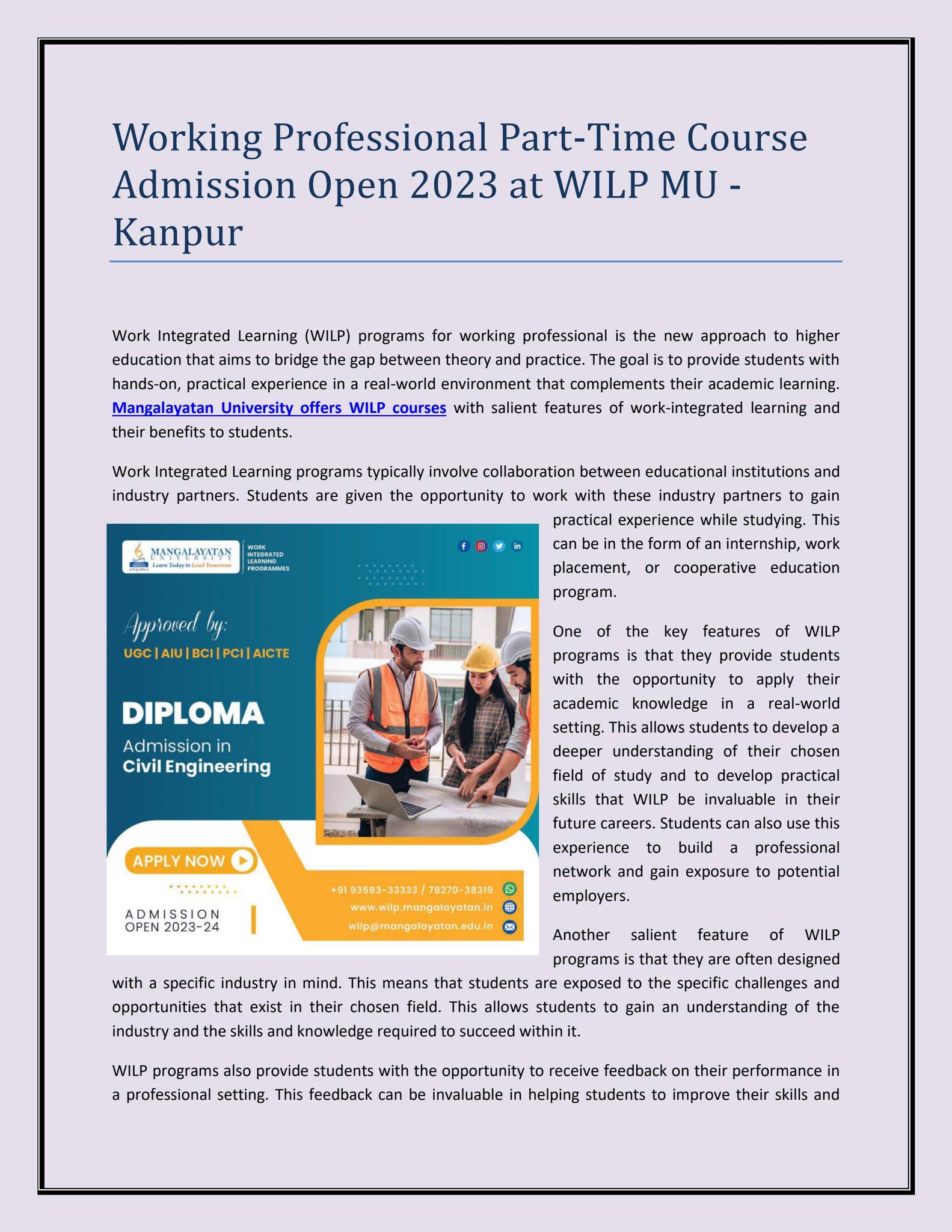 Part-Time Course Admission Open 2023 at WILP MU - Kanpur by ...