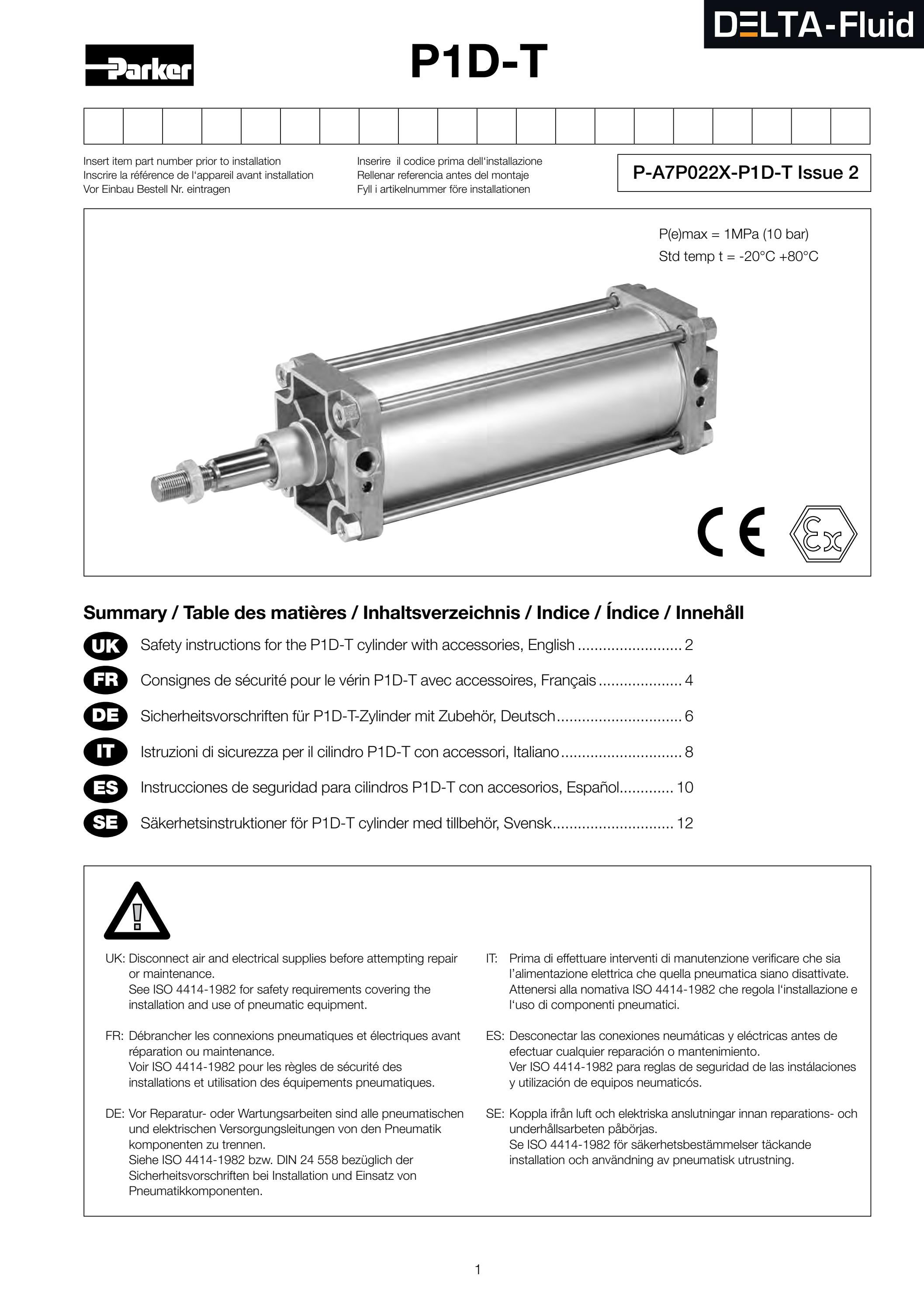 Installation Leaflet ATEX P1D T Cylinder by deltafluid - Issuu