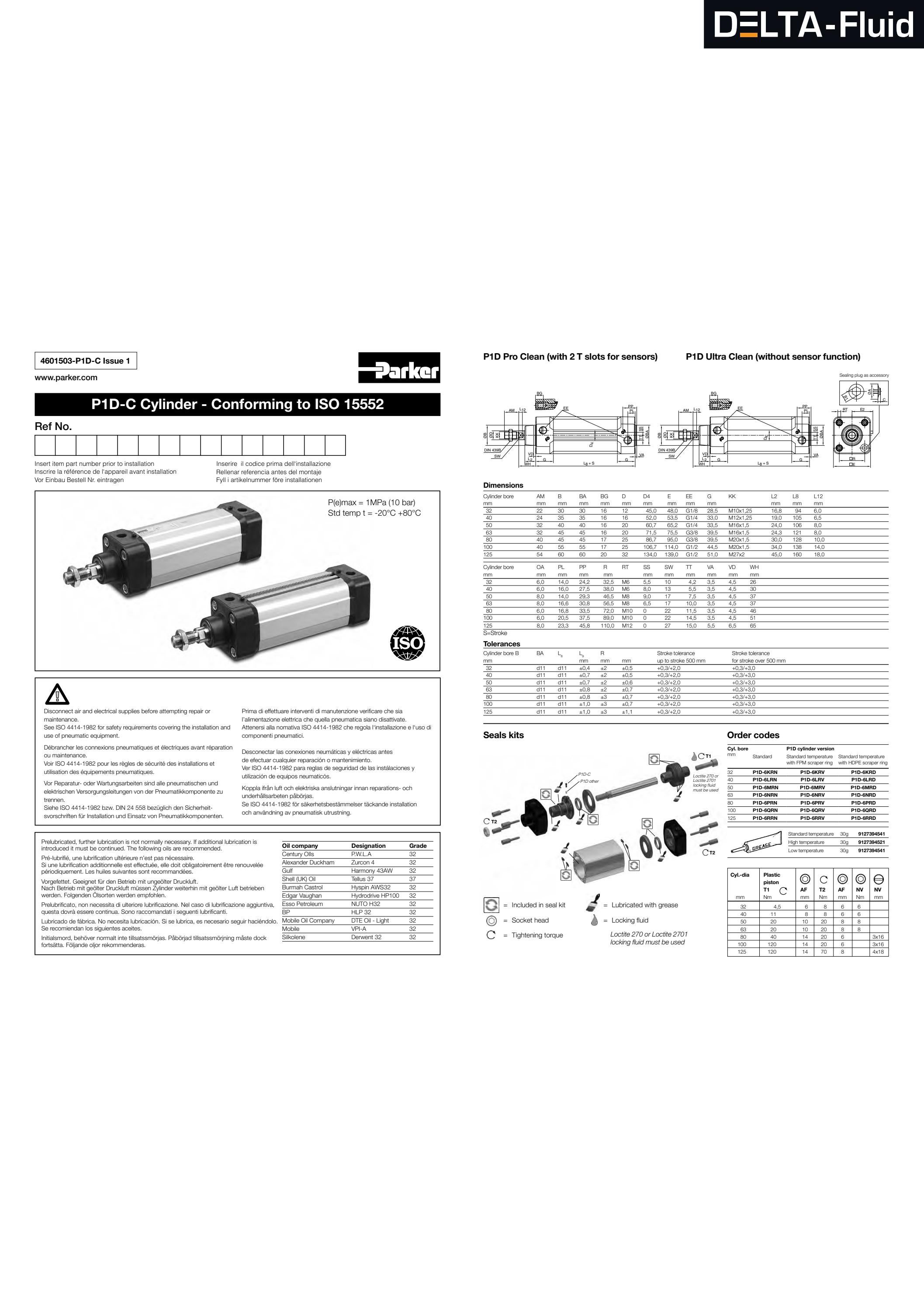 Installation Leaflet P1D C Cylinder by deltafluid - Issuu