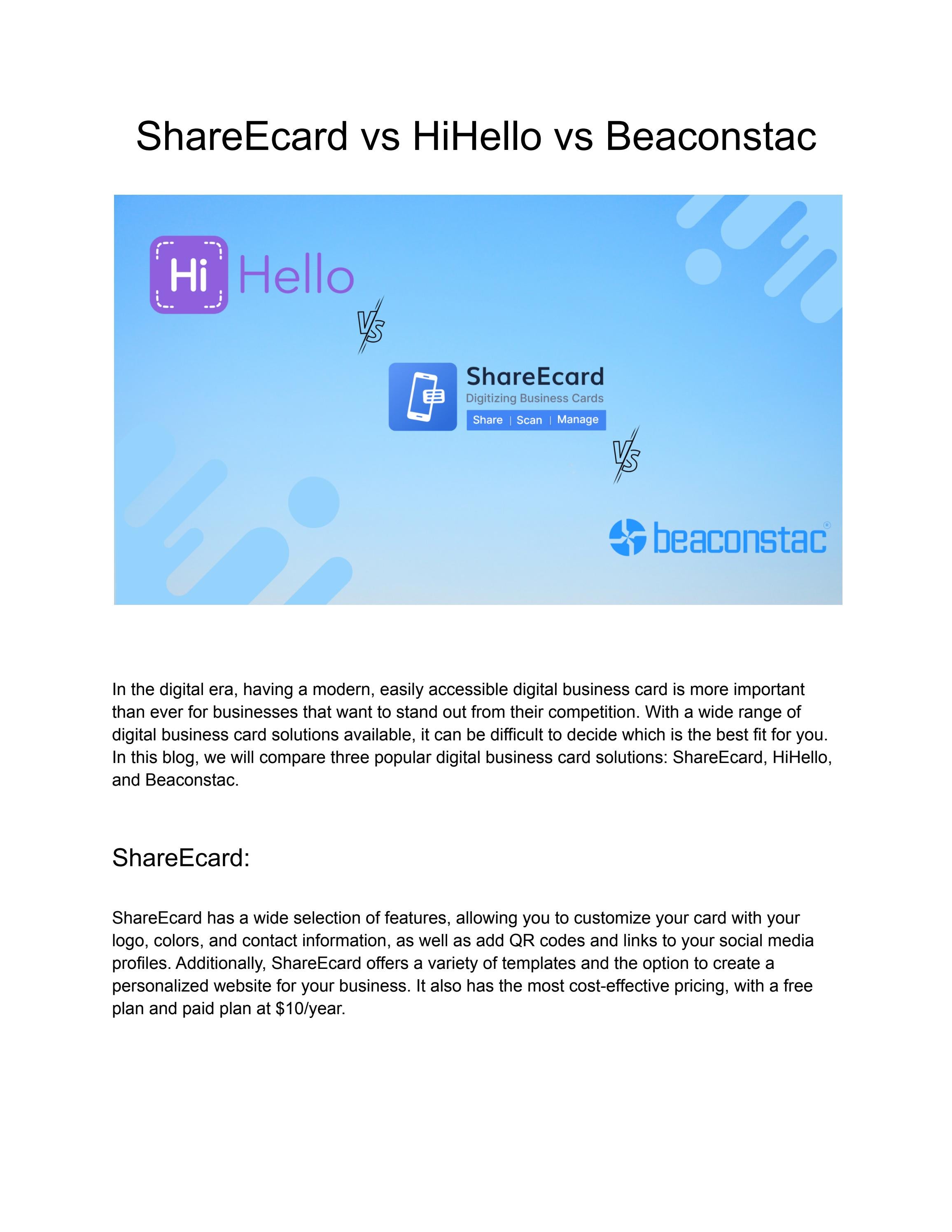 ShareEcard Vs HiHello Vs Beaconstac by digitalbusinesscardapp - Issuu