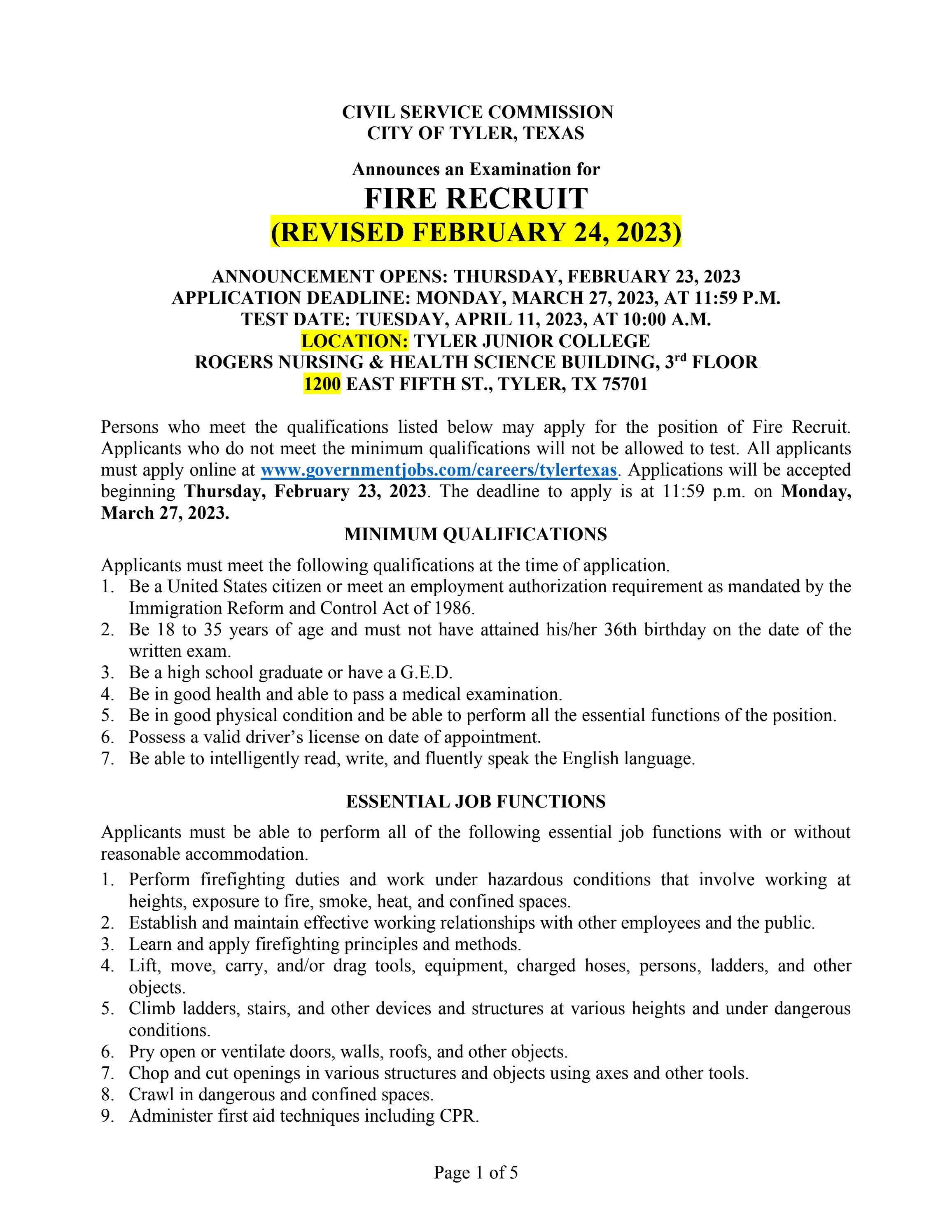 Tyler Fire Department Fire Recruit Announcement by cityoftyler - Issuu