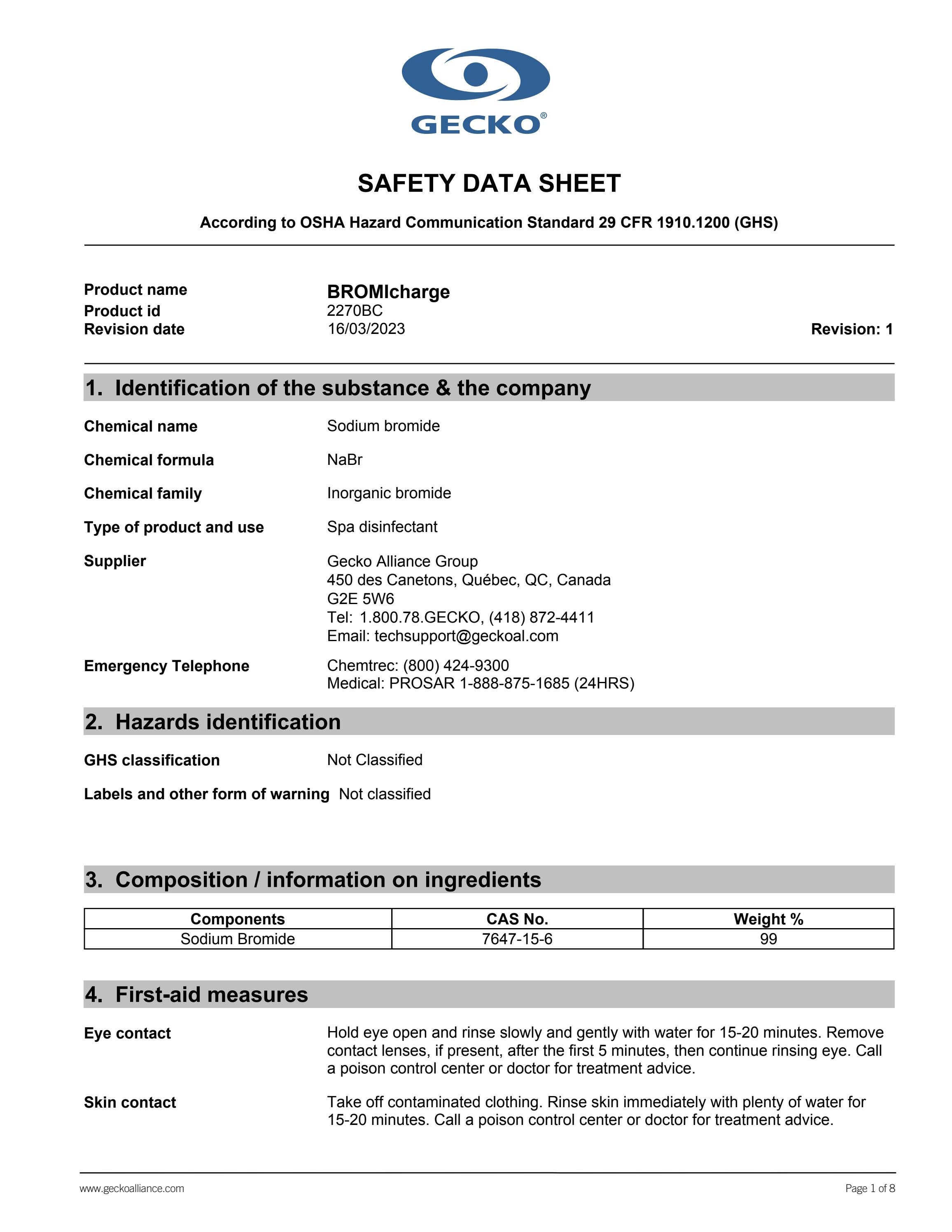 N A Safety Data Sheet msds BROMIcharge By Gecko Marketing Issuu N A Safety Data Sheet msds BROMIcharge By Gecko Marketing Issuu