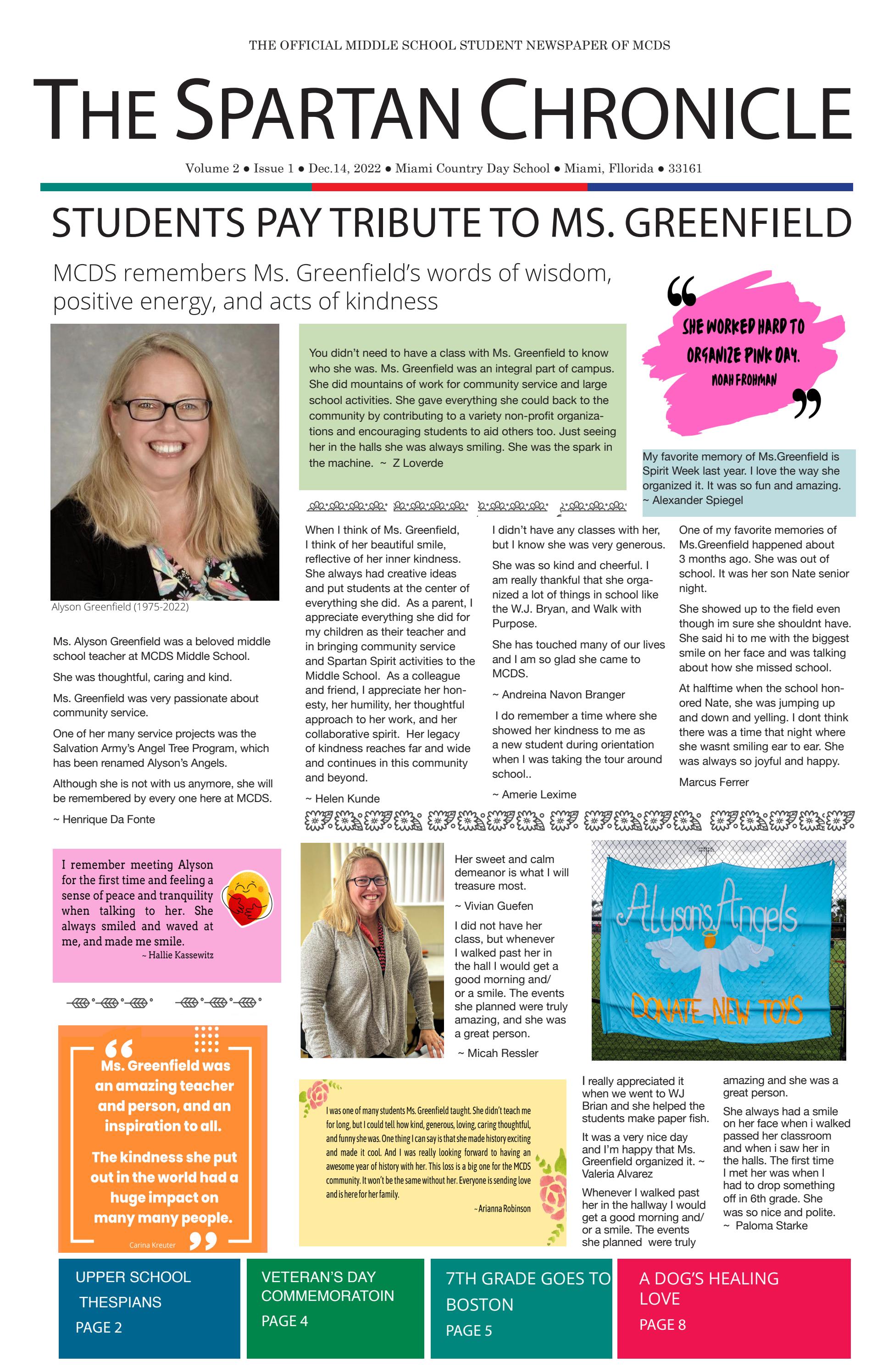 The Spartan Chronicle December 2022 by Miami Country Day School - Issuu