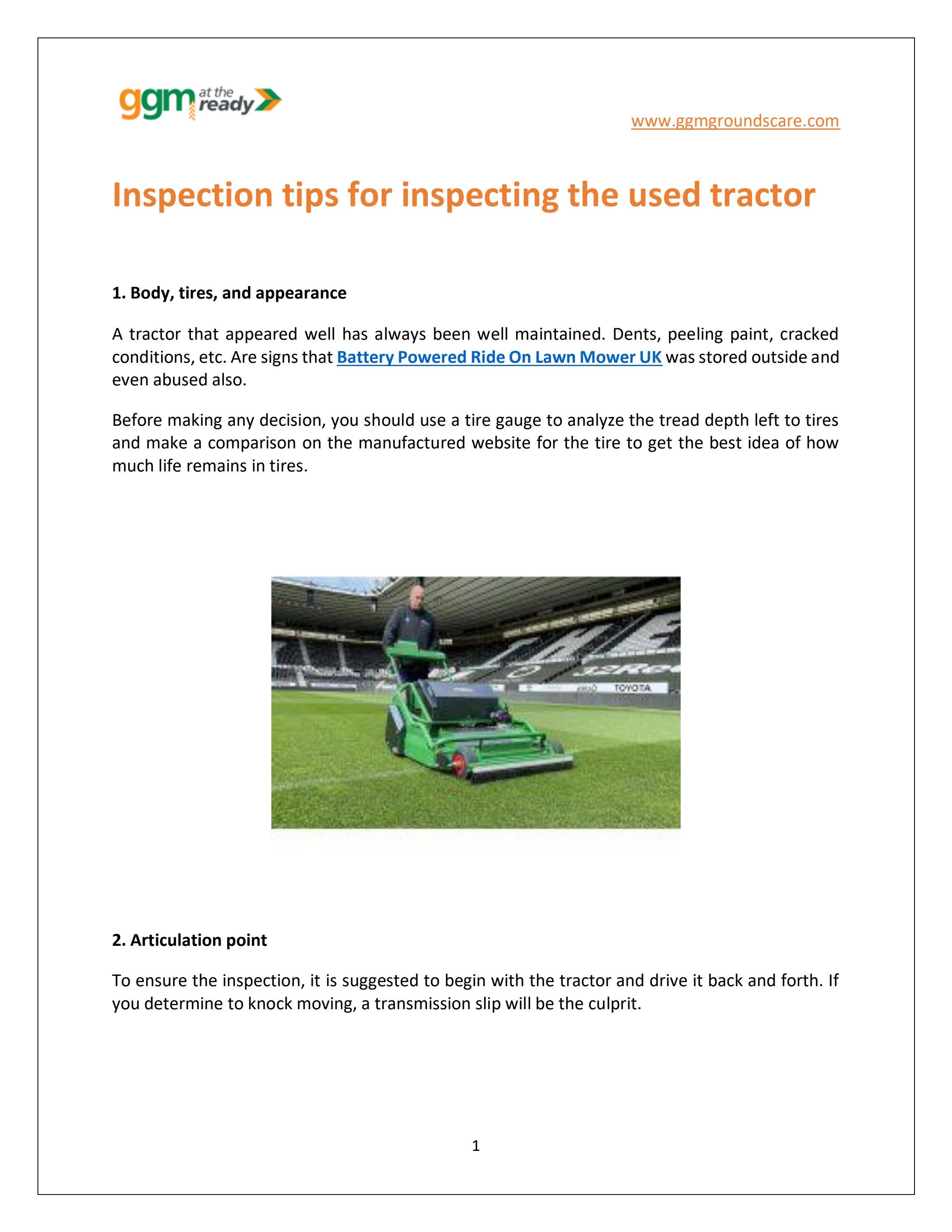 Inspection Tips for Inspecting the Used Tractor by ggmgroundscareuk - Issuu