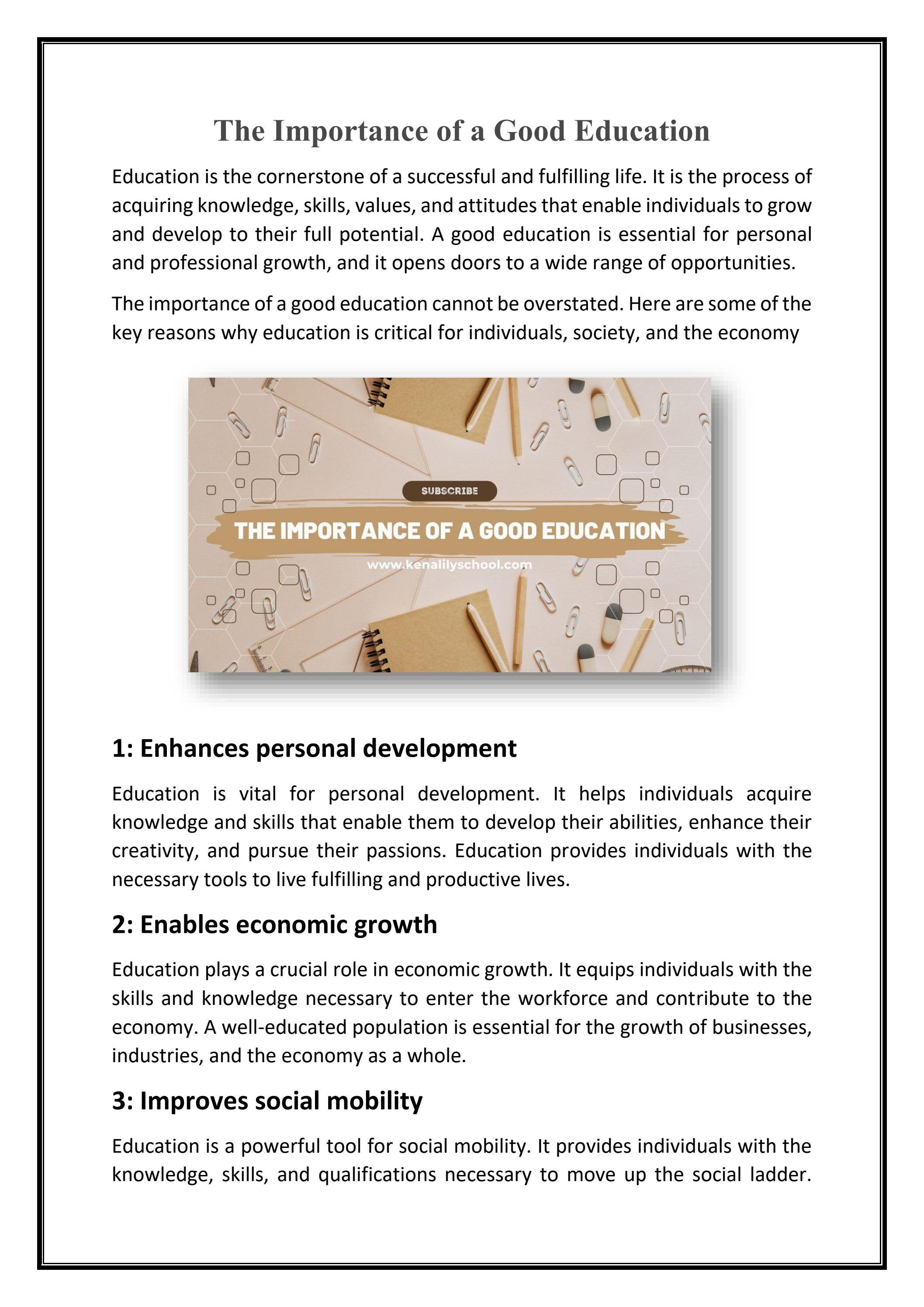 The Importance of a Good Education by kenalilyschool - Issuu