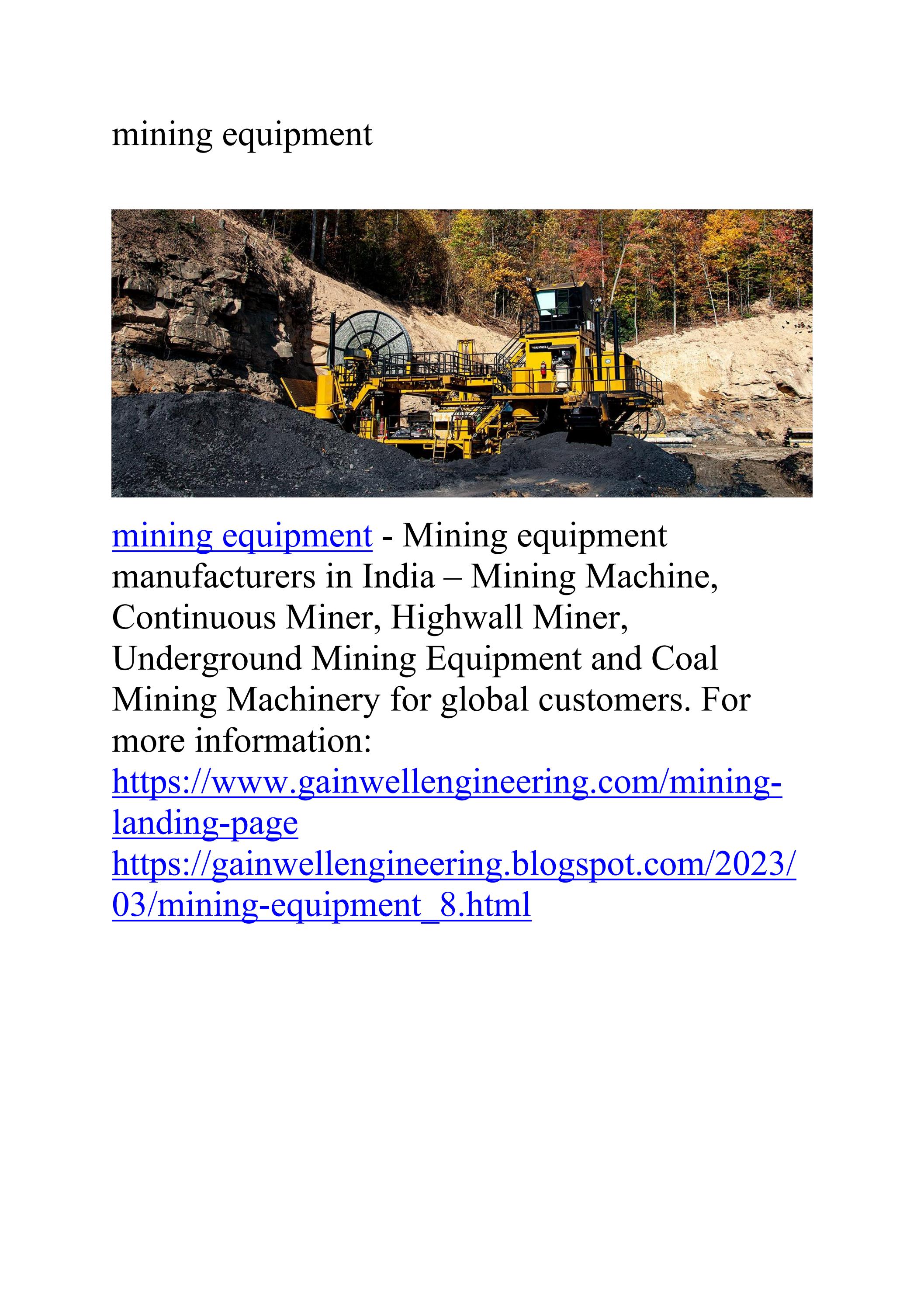 mining equipment by Mining equipment manufacturers - Issuu