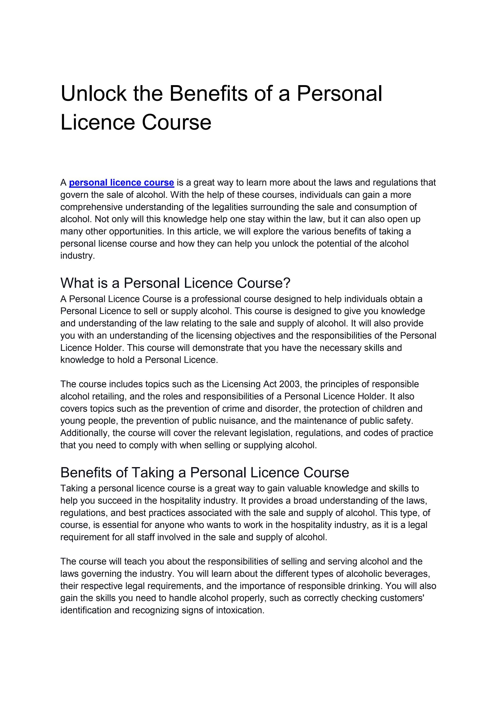 Unlock the Benefits of a Personal Licence Course by Licensing Solutions ...
