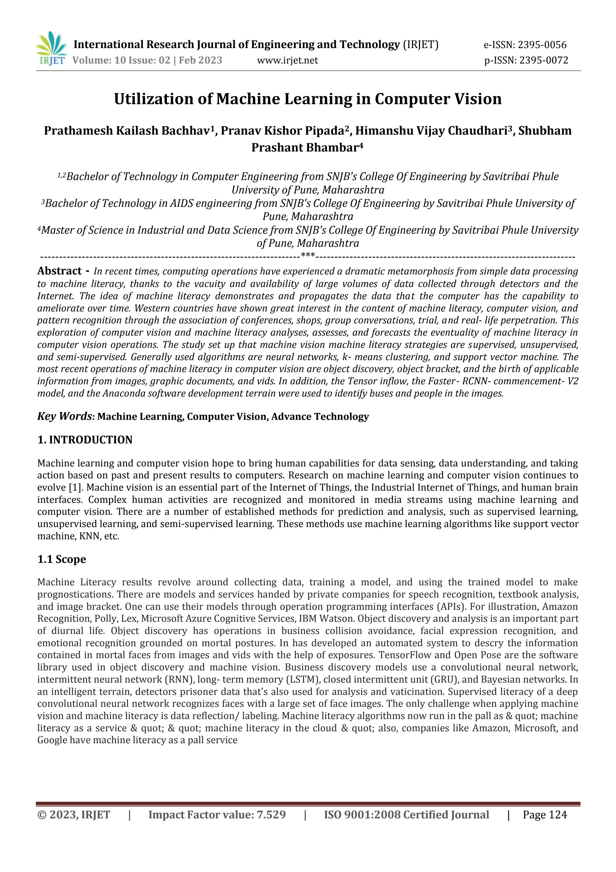 Utilization of Machine Learning in Computer Vision by IRJET Journal - Issuu