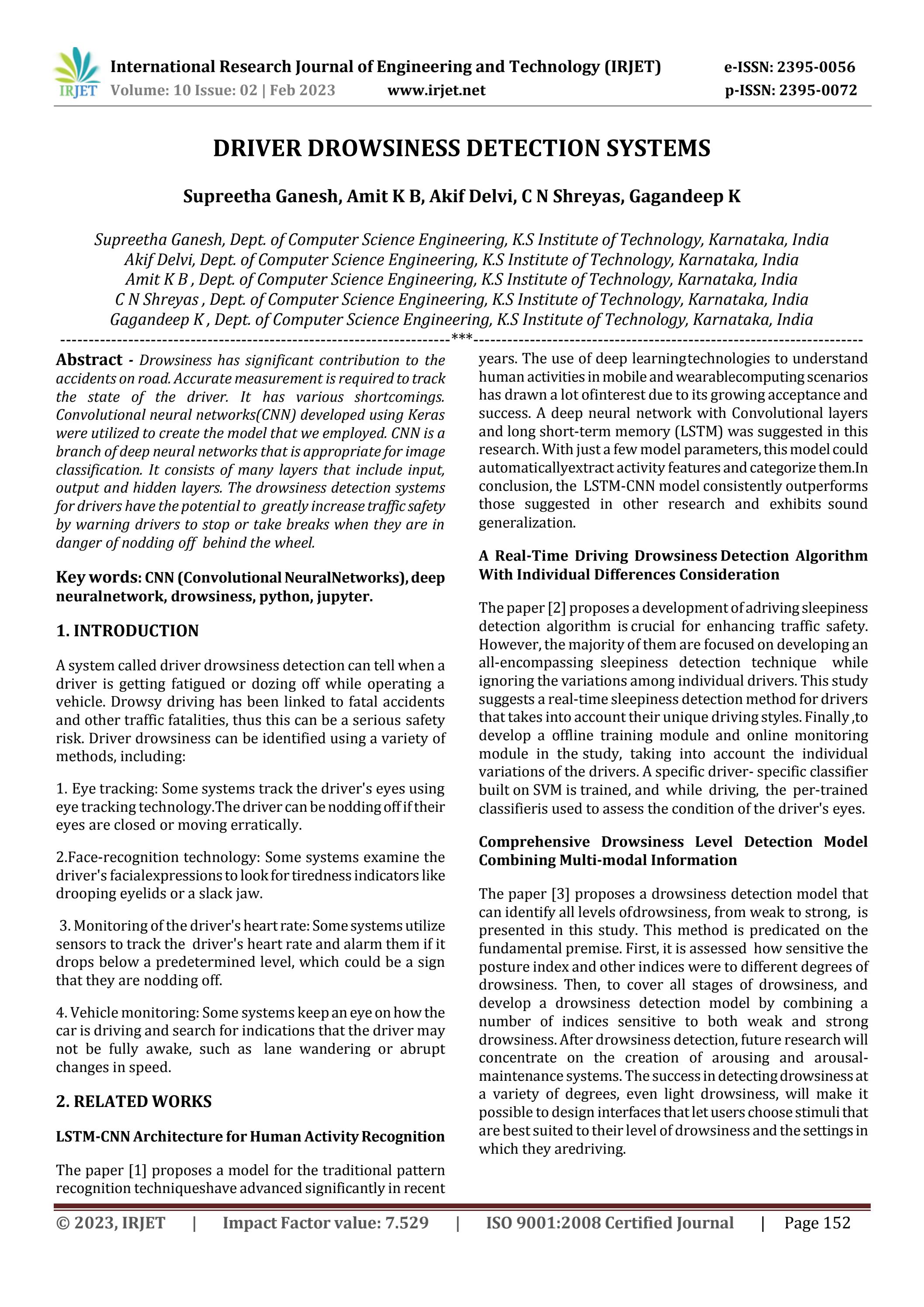 DRIVER DROWSINESS DETECTION SYSTEMS by IRJET Journal - Issuu