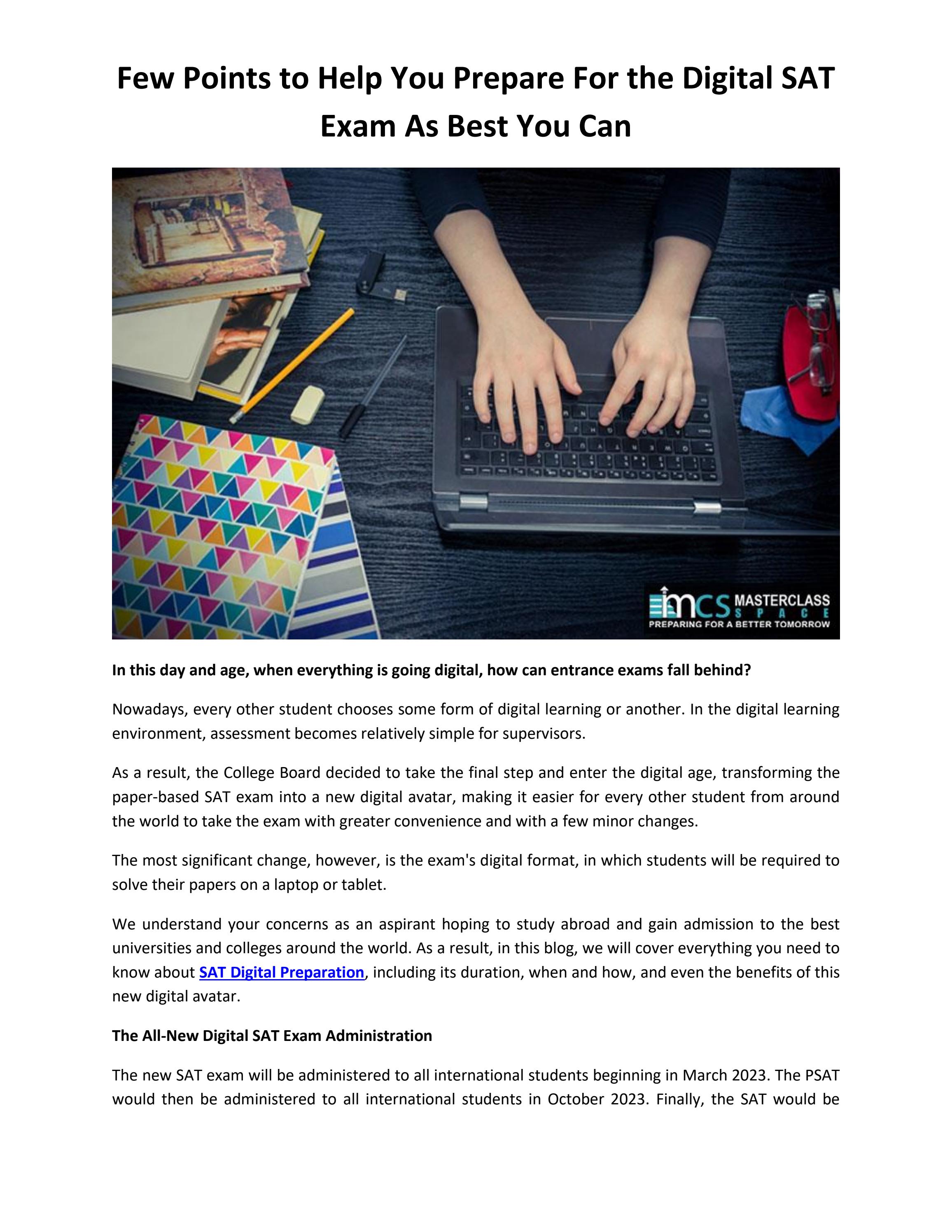 Few Points to Help You Prepare For the Digital SAT Exam As Best You Can by Masterclass Space - Issuu