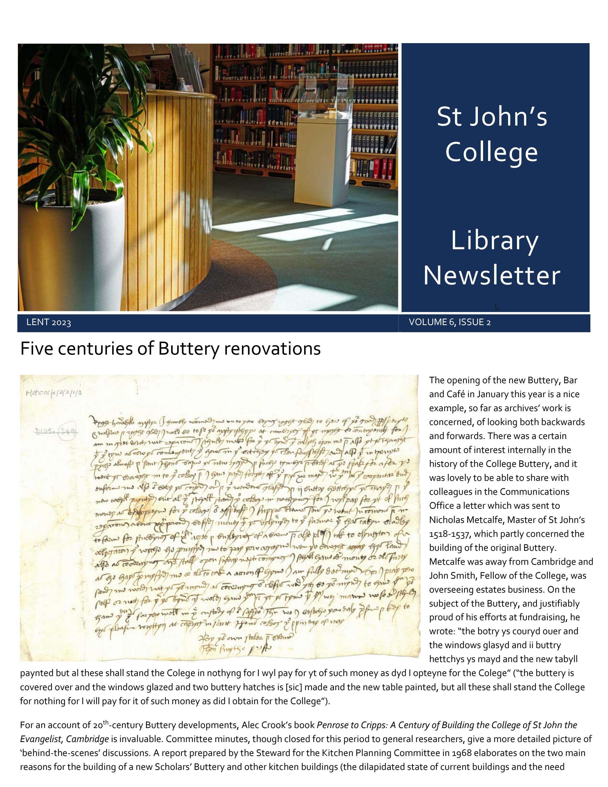 Library Newsletter Lent 2023 by St John's College, Cambridge - Issuu